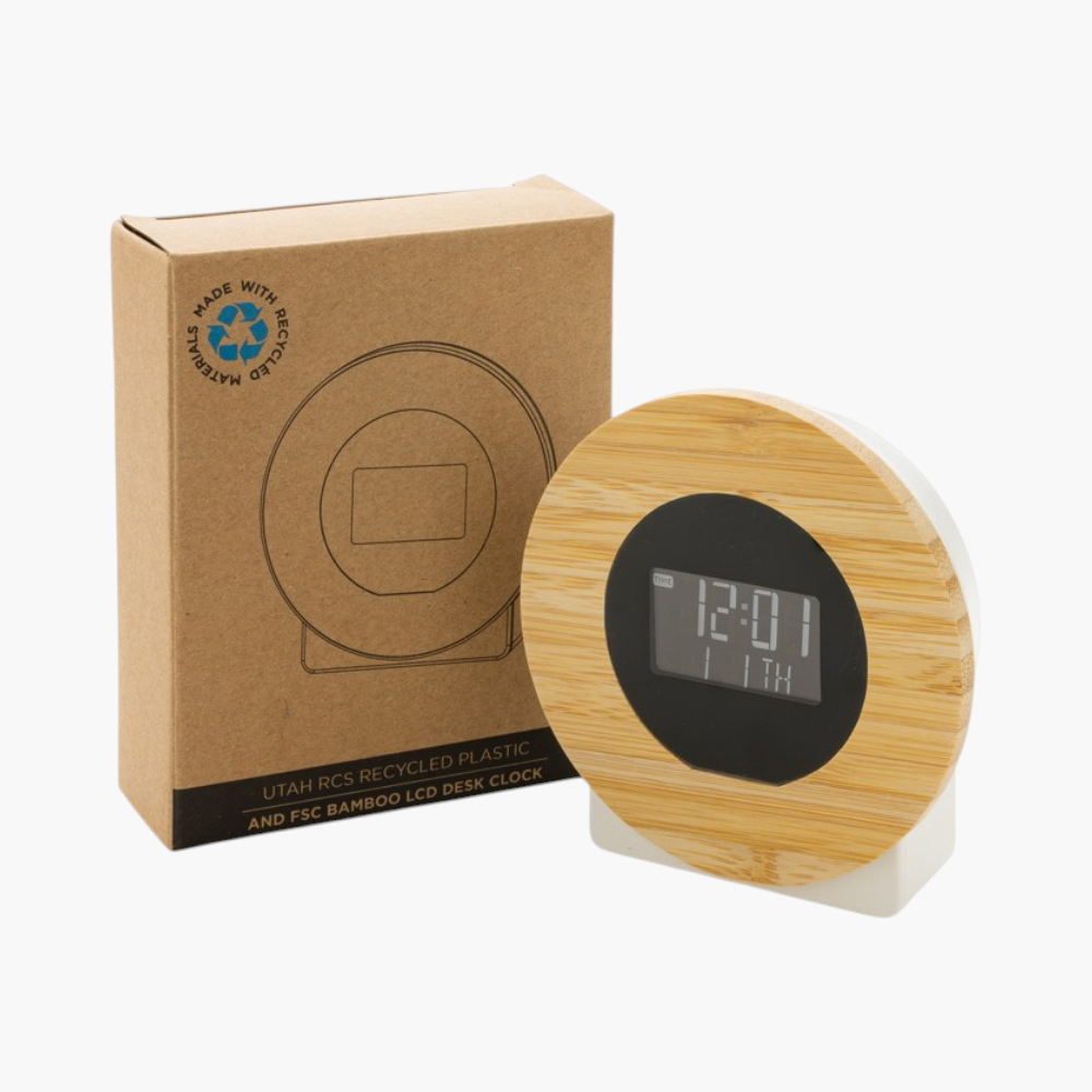Orologio da Scrivania LCD in ABS Riciclato RCS e Bambù | HelloPrint