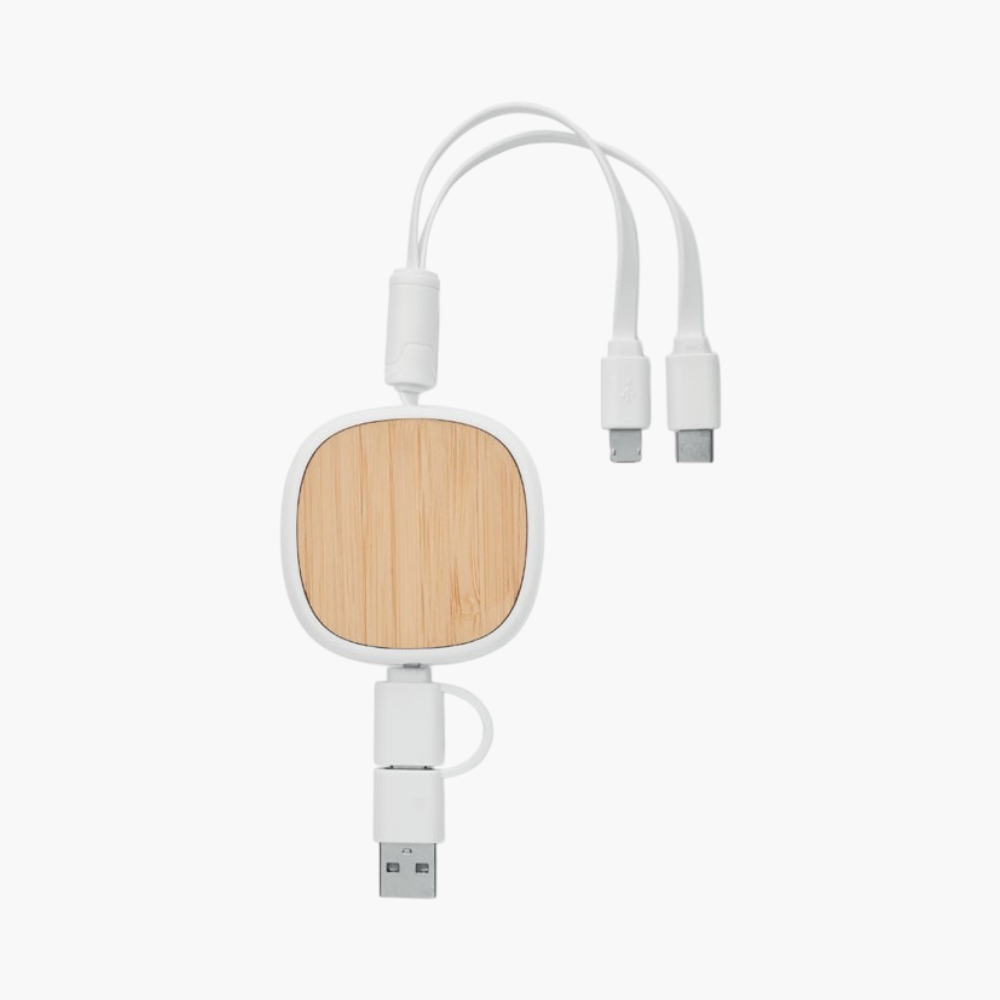 Bamboo Retractable USB Charging Cable | HelloPrint