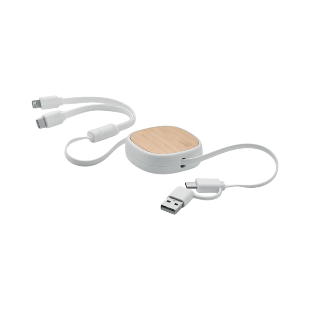 Bamboo Retractable USB Charging Cable | HelloPrint