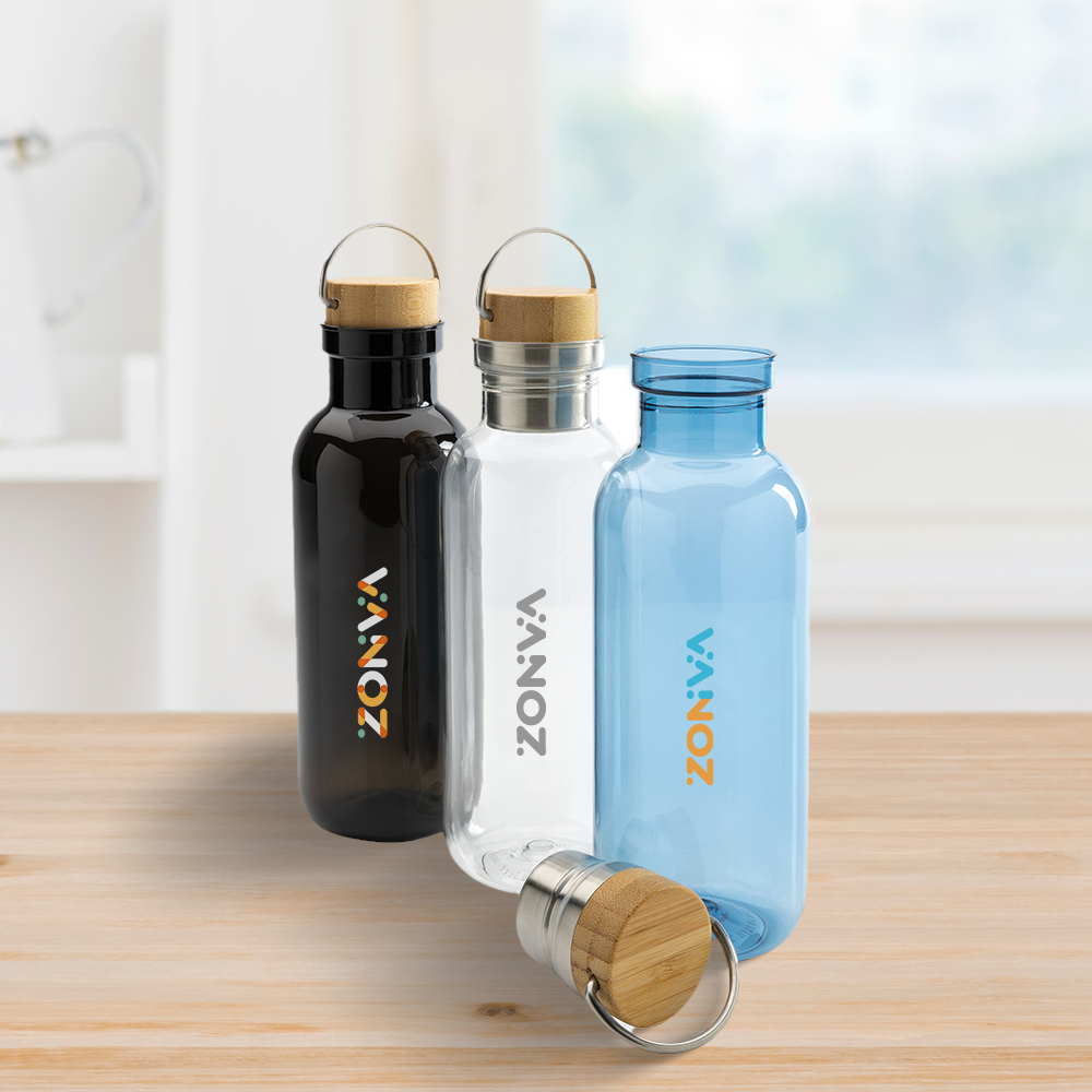 GRS RPET fles met bamboe deksel en handvat | 680 ml bedrukken | HelloPrint