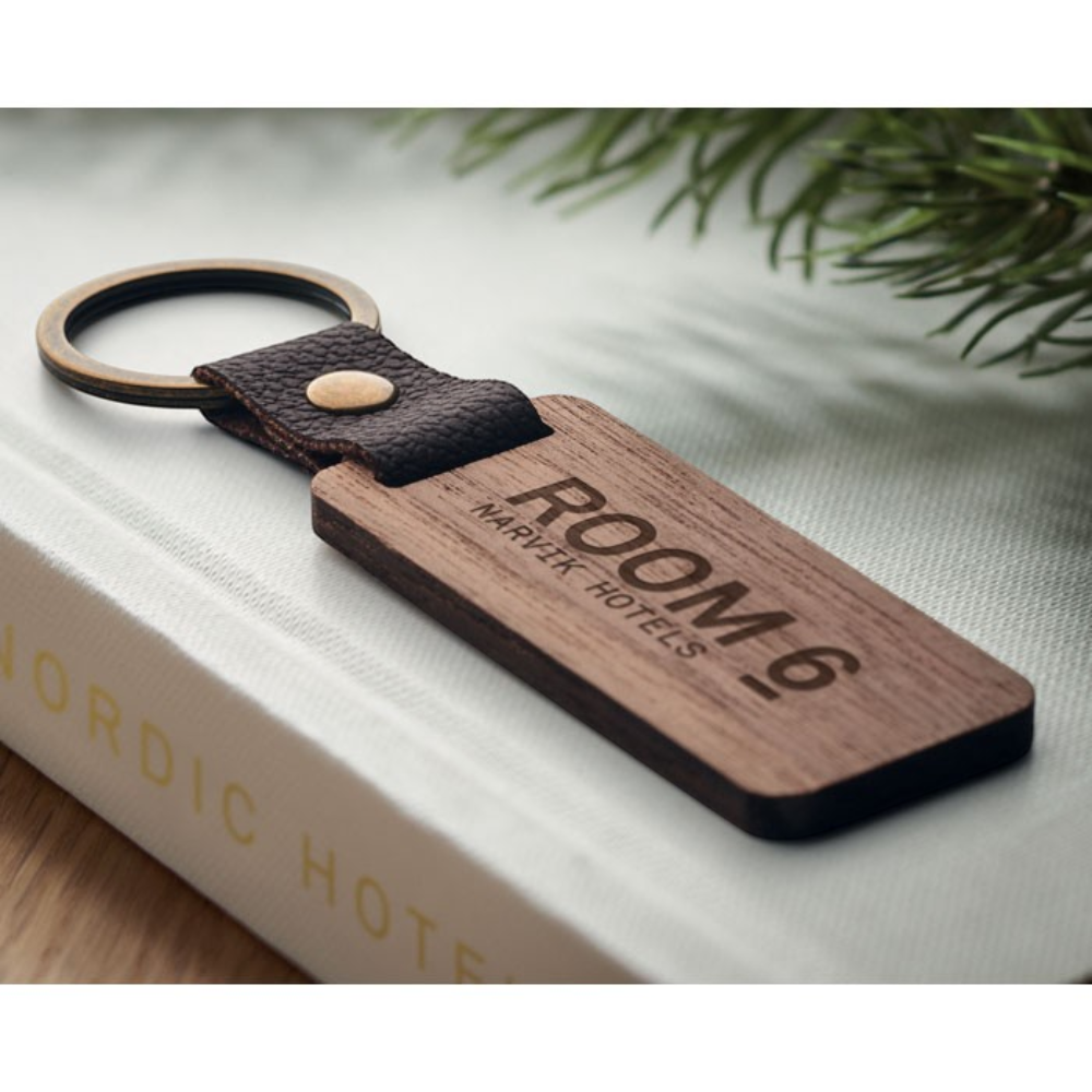 Walnut and PU Key Ring | HelloPrint