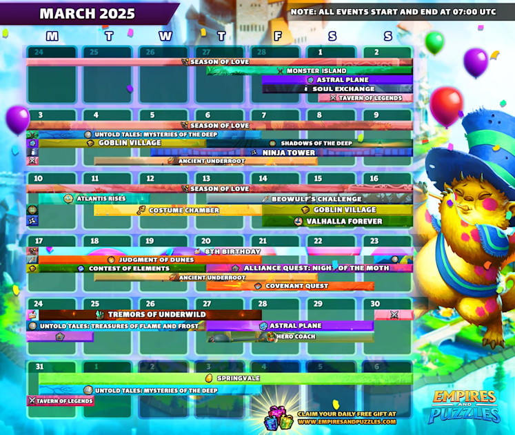 March 2025 Calendar of Events | Empires & Puzzles