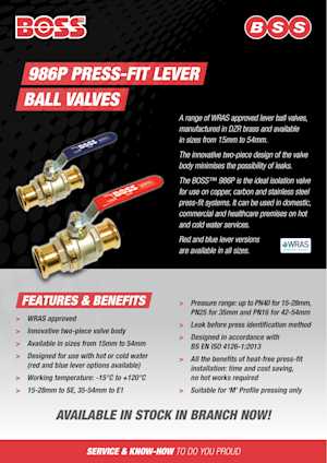 BOSS 986P Press-Fit Lever Ball Valve Fact Sheet