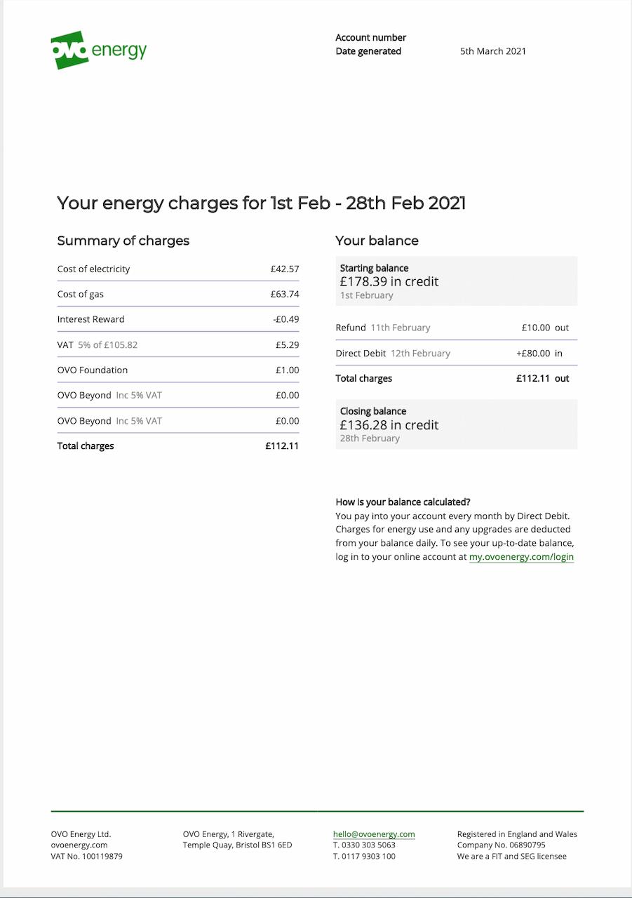 Monthly bills & statements: energy charges explained | OVO Energy