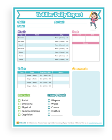 Infant & Toddler Daily Reports - Free Printable | HiMama