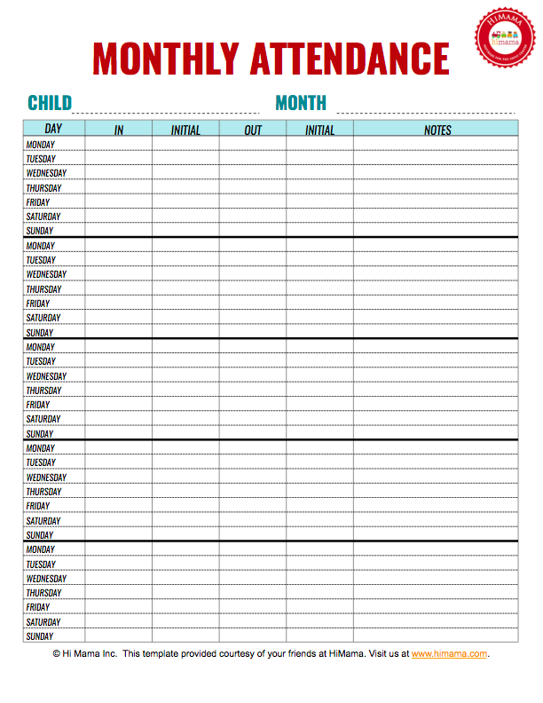 Daycare Sign In Sheet | Templates | Lillio
