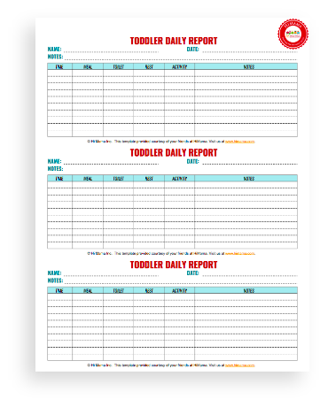Free Infant, Toddler, and Preschool Daily Reports | Templates | Lillio