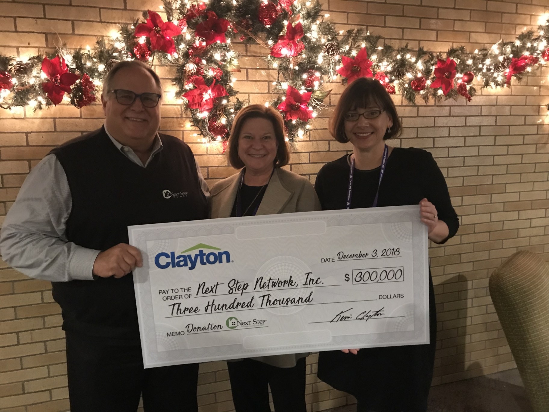 Clayton Donates $300K to Next Step Network | Press Release