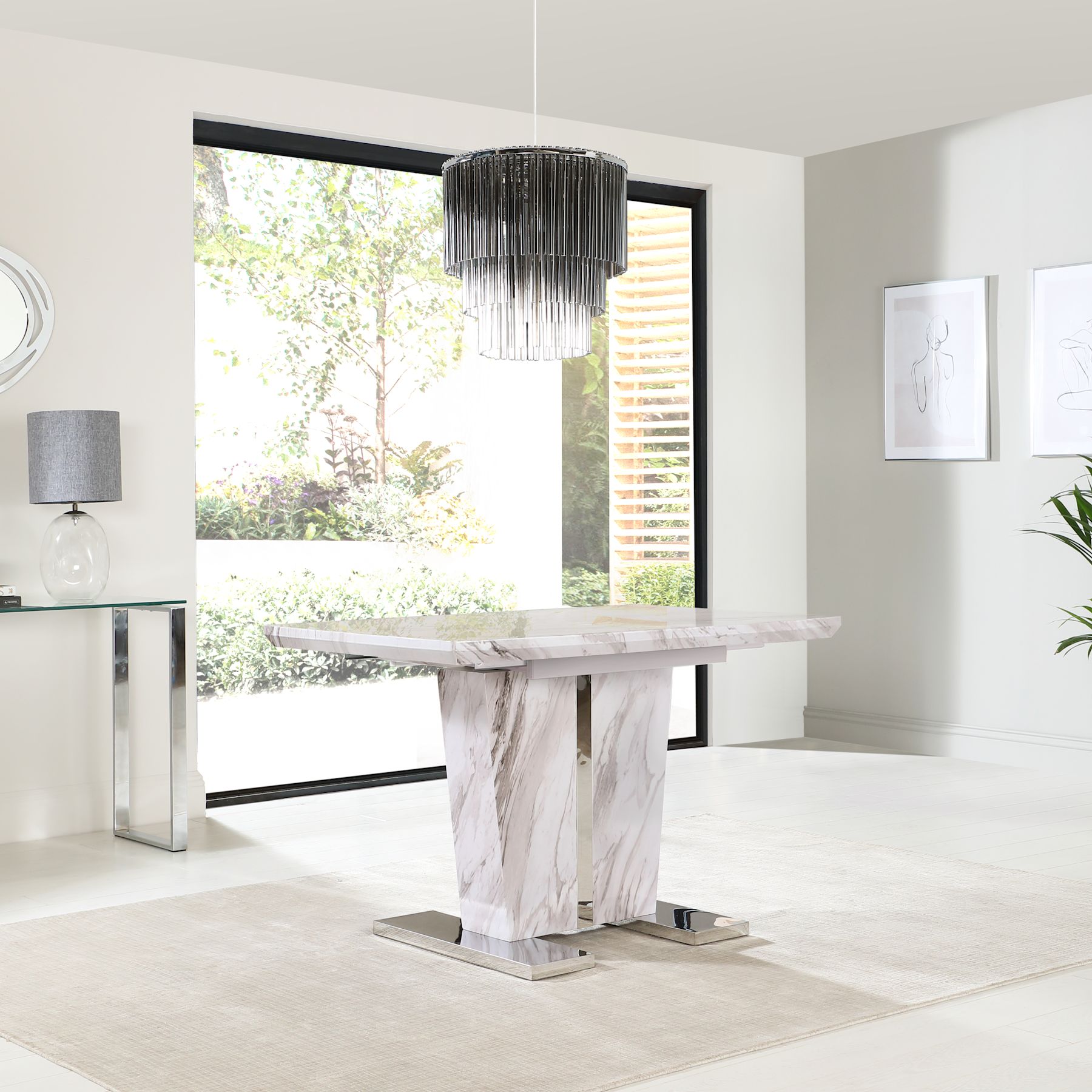 Vienna Extending Dining Table & 6 Riva Chairs, Grey Marble Effect ...