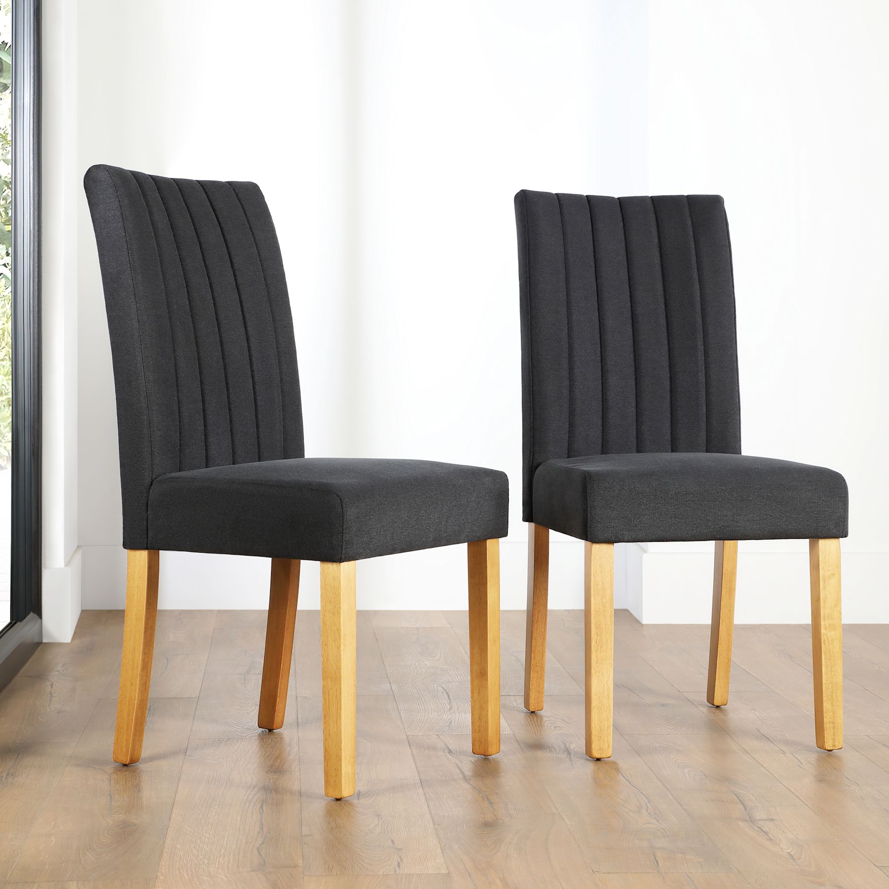 Salisbury Dining Chair, Slate Grey Classic Plush Fabric & Natural Oak ...