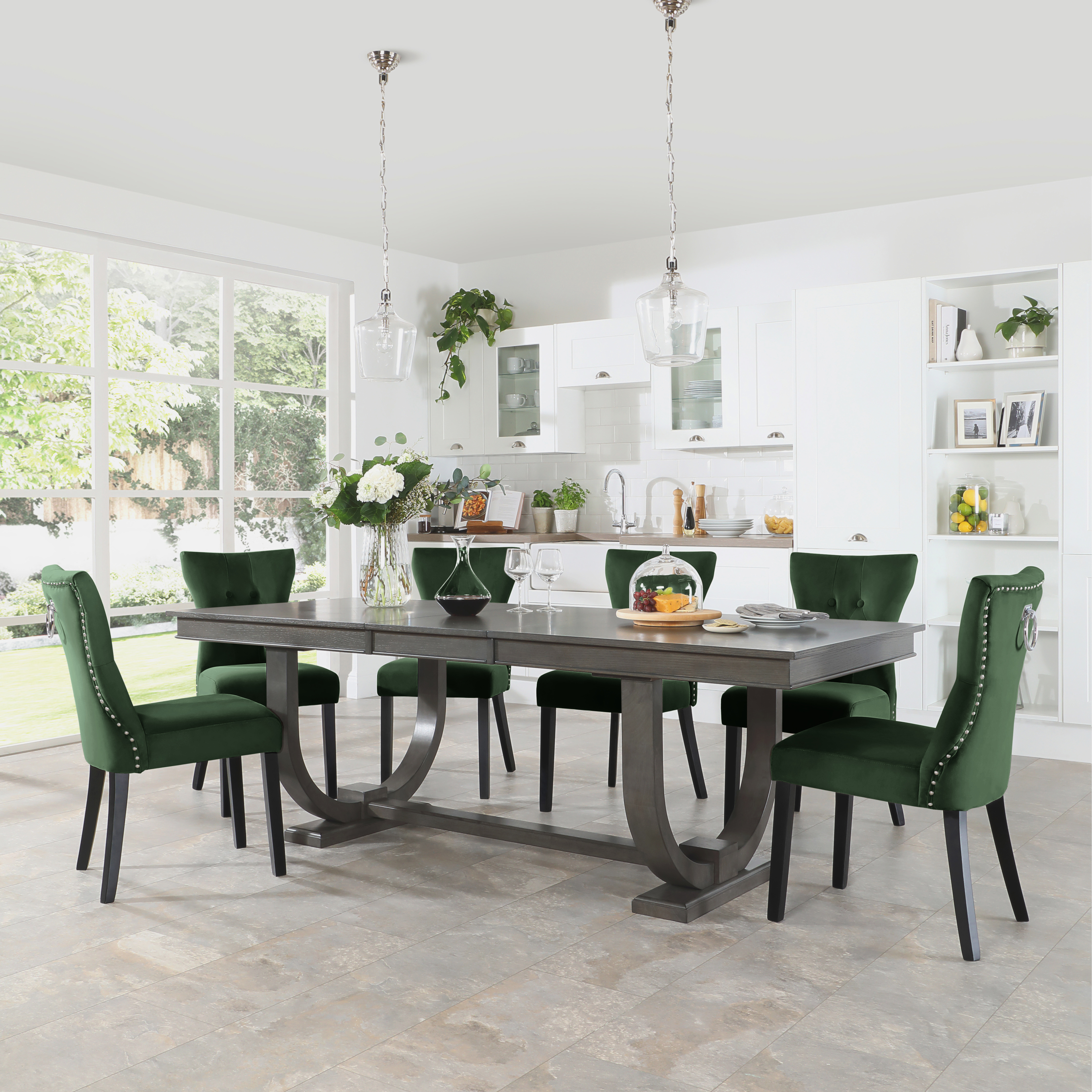 Pavilion Extending Dining Table & 4 Kensington Chairs, Grey Oak Veneer ...