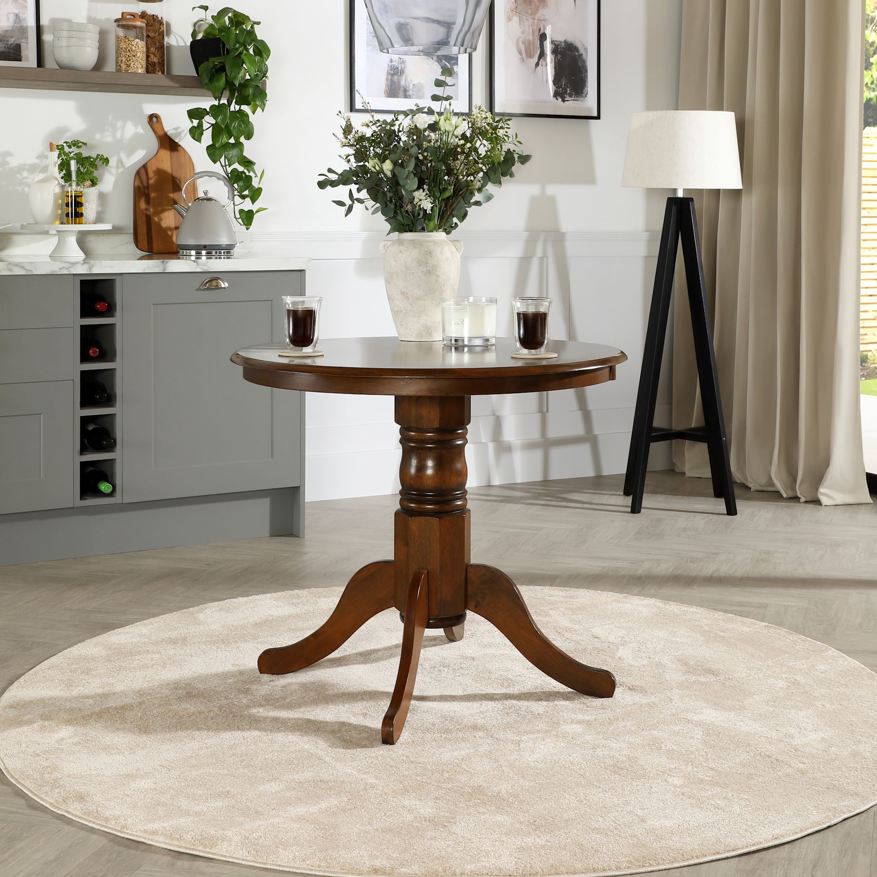 Kingston Round Dining Table, 90cm, Dark Solid Hardwood Only £199.99 ...