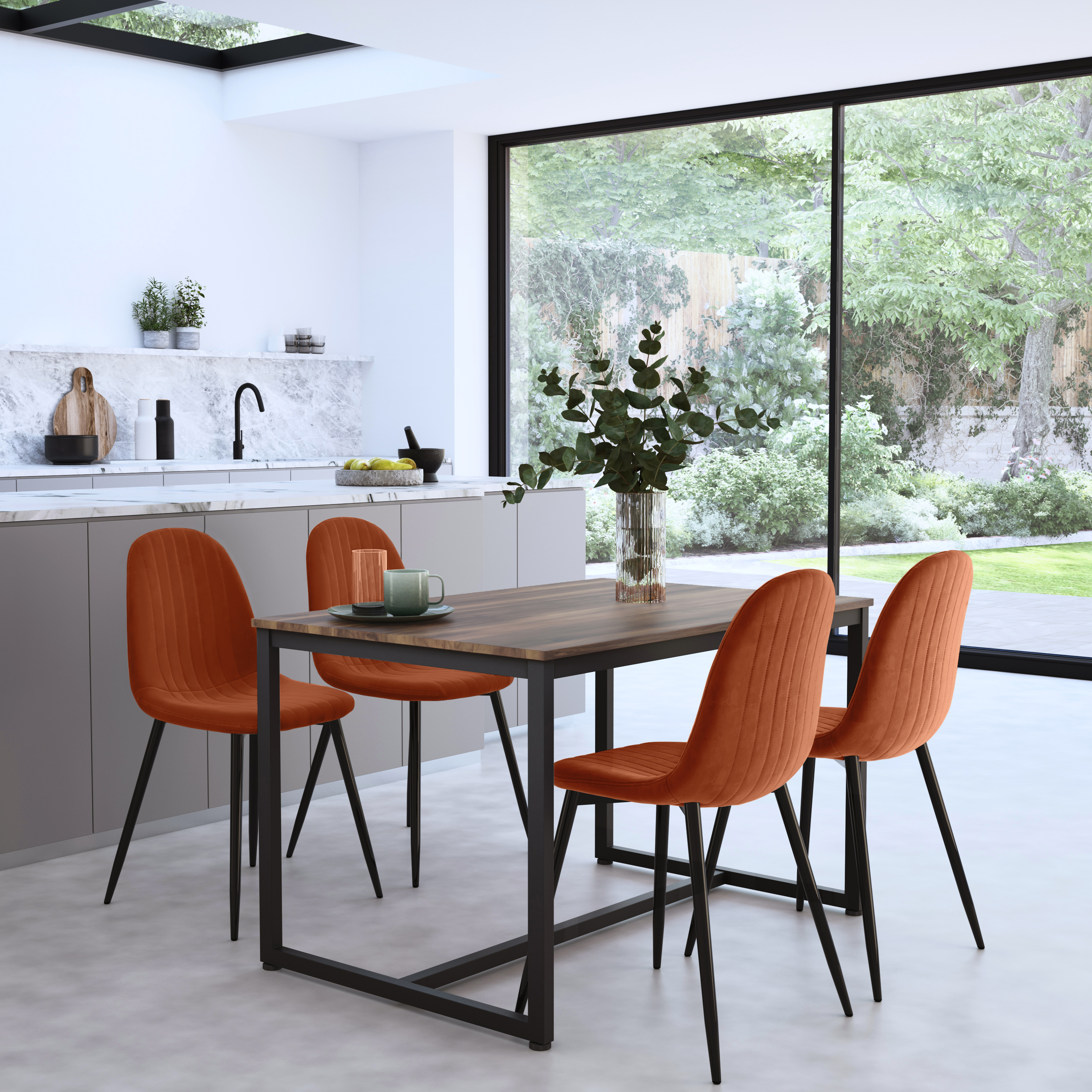 Avenue Industrial Dining Table & 4 Brooklyn Chairs, Walnut Effect ...