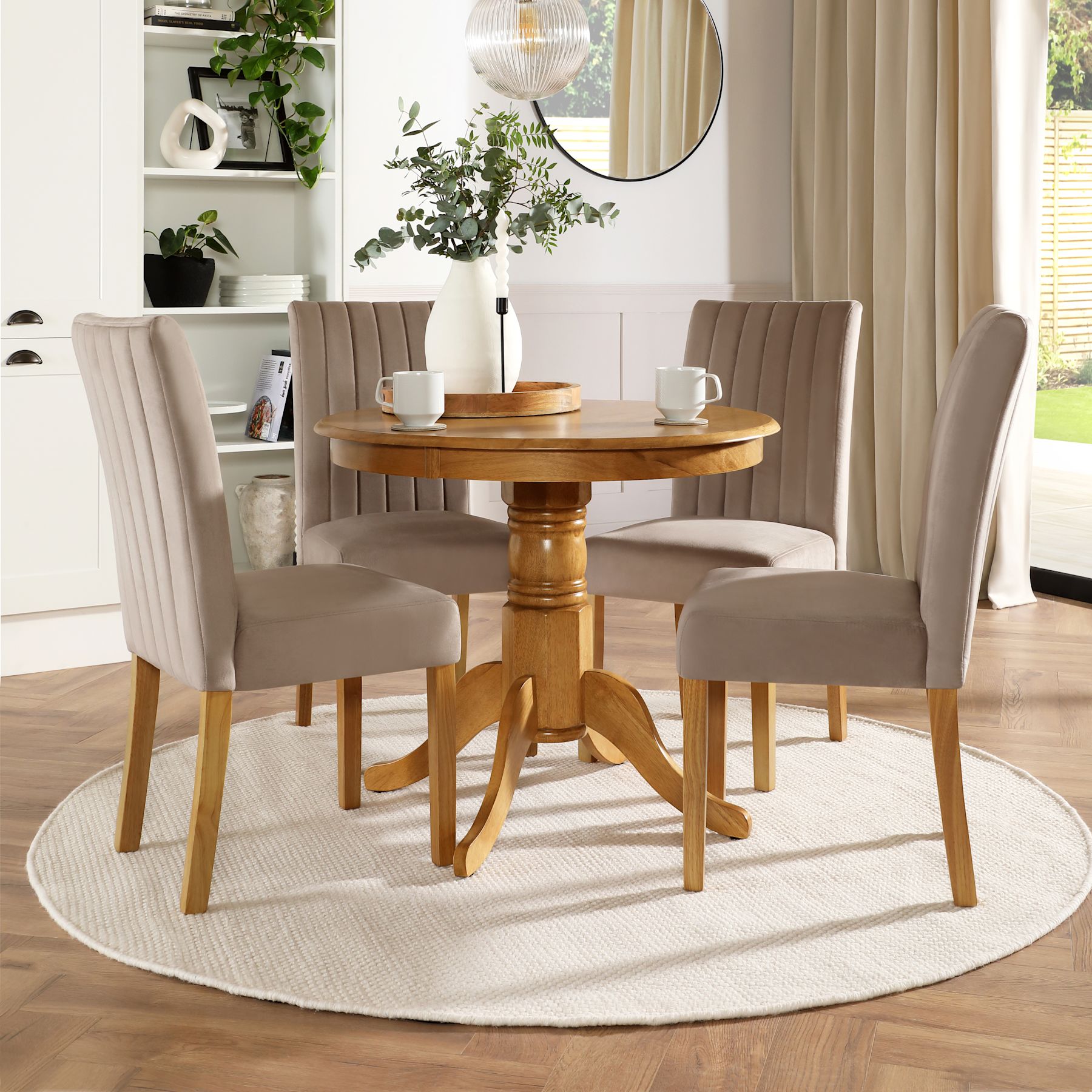 Kingston Round Dining Table & 2 Salisbury Chairs, Natural Oak Finished ...