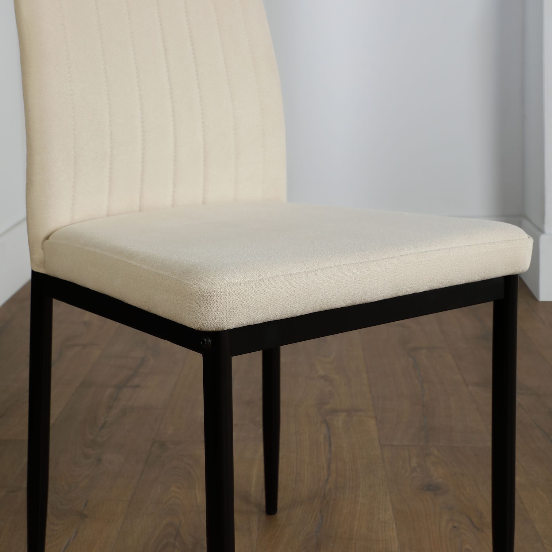 Orbit Round Dining Table & 4 Leon Chairs, Grey Marble Effect & Black ...