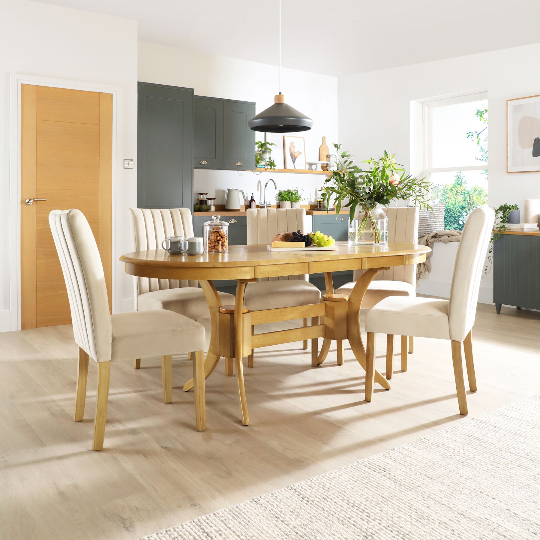 Townhouse Oval Extending Dining Table & 6 Salisbury Chairs, Natural Oak ...