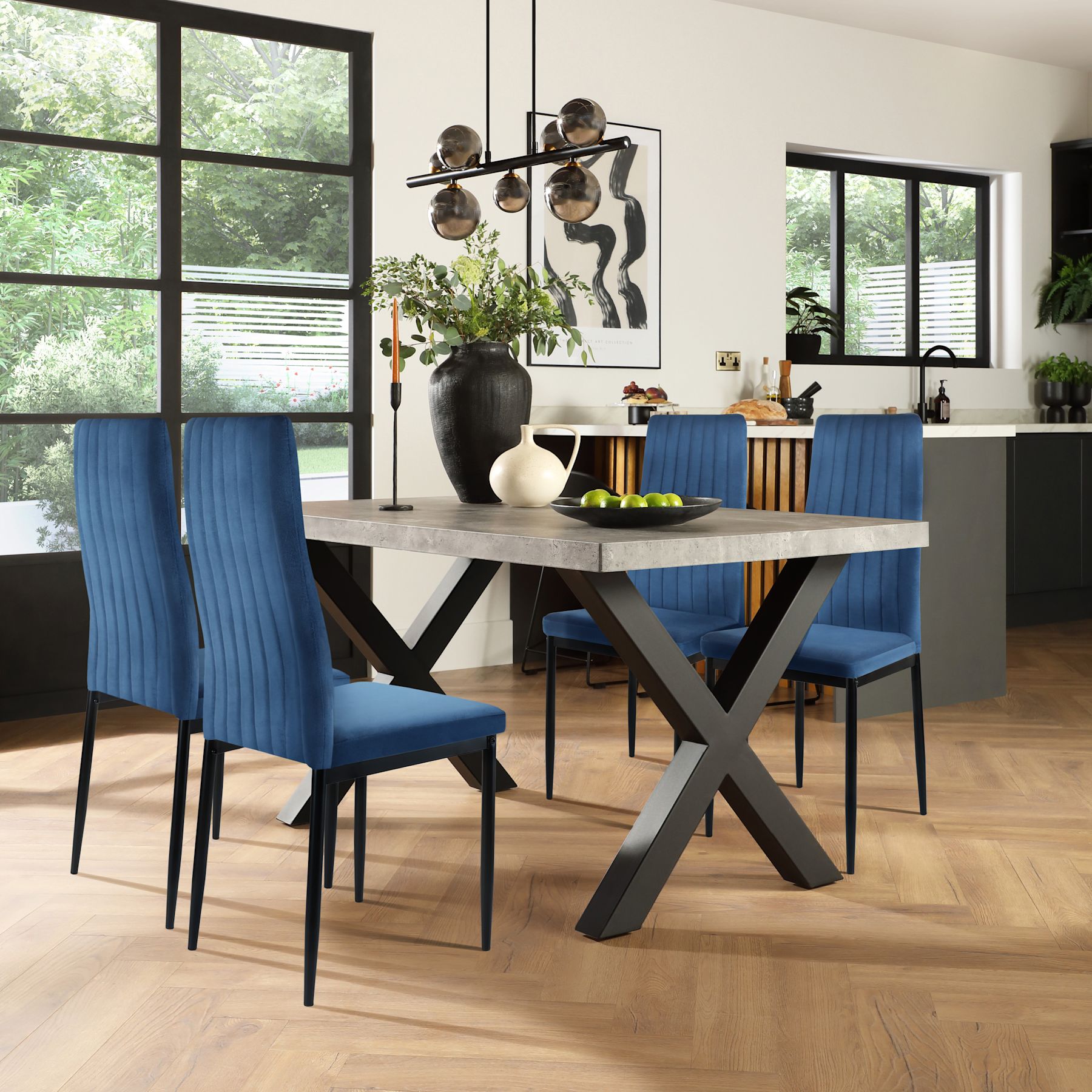Franklin Industrial Dining Table & 4 Leon Chairs, Grey Concrete Effect ...