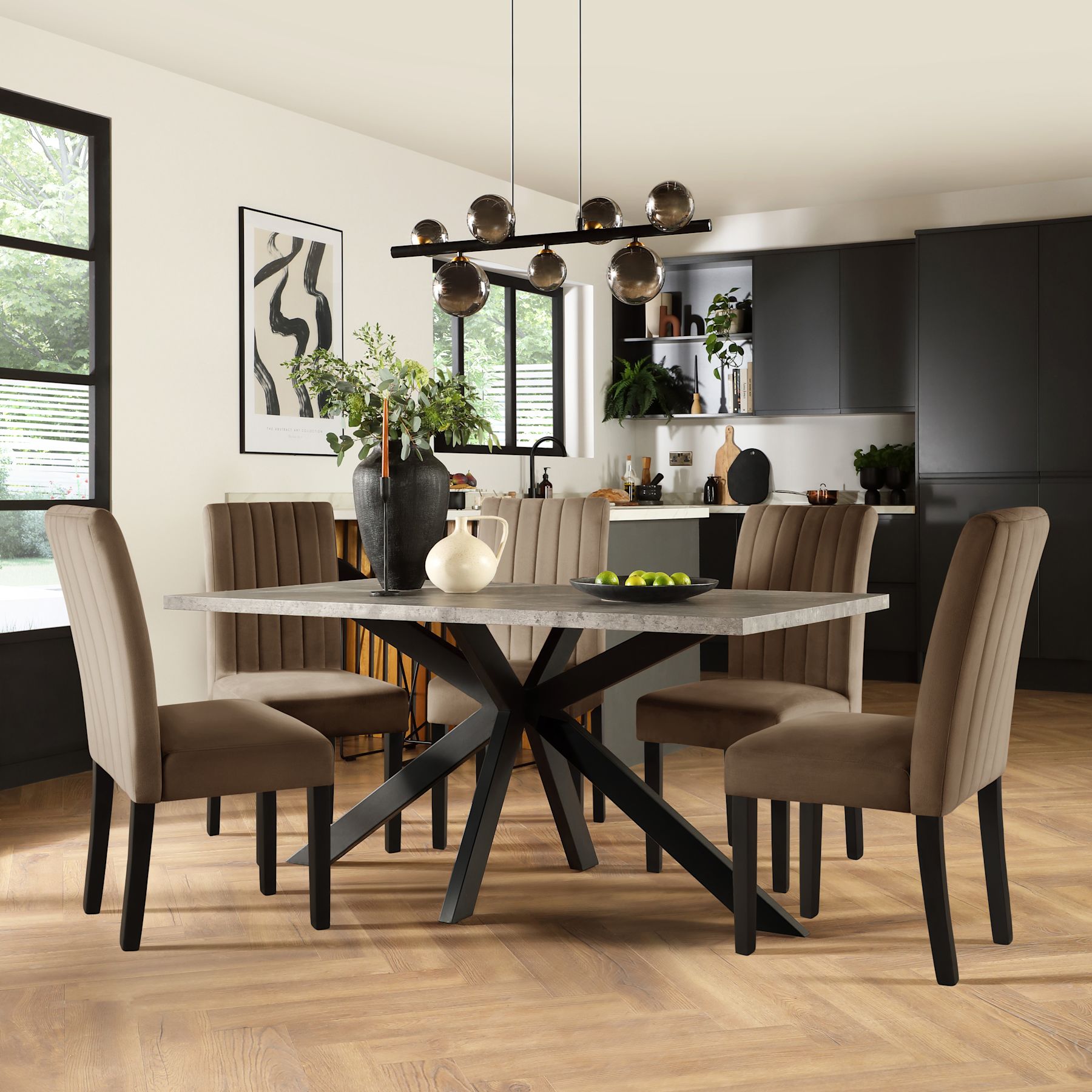 Madison Industrial Dining Table & 4 Salisbury Chairs, Grey Concrete ...