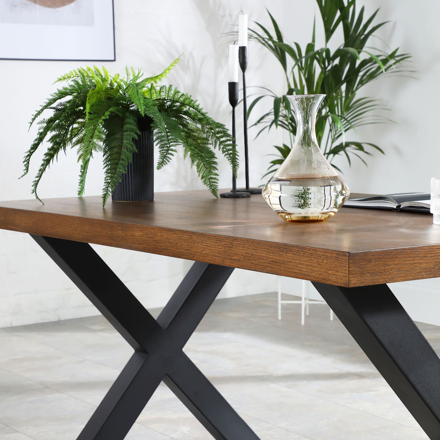 Franklin Industrial Dining Table & 4 Renzo Chairs, Dark Oak Veneer ...