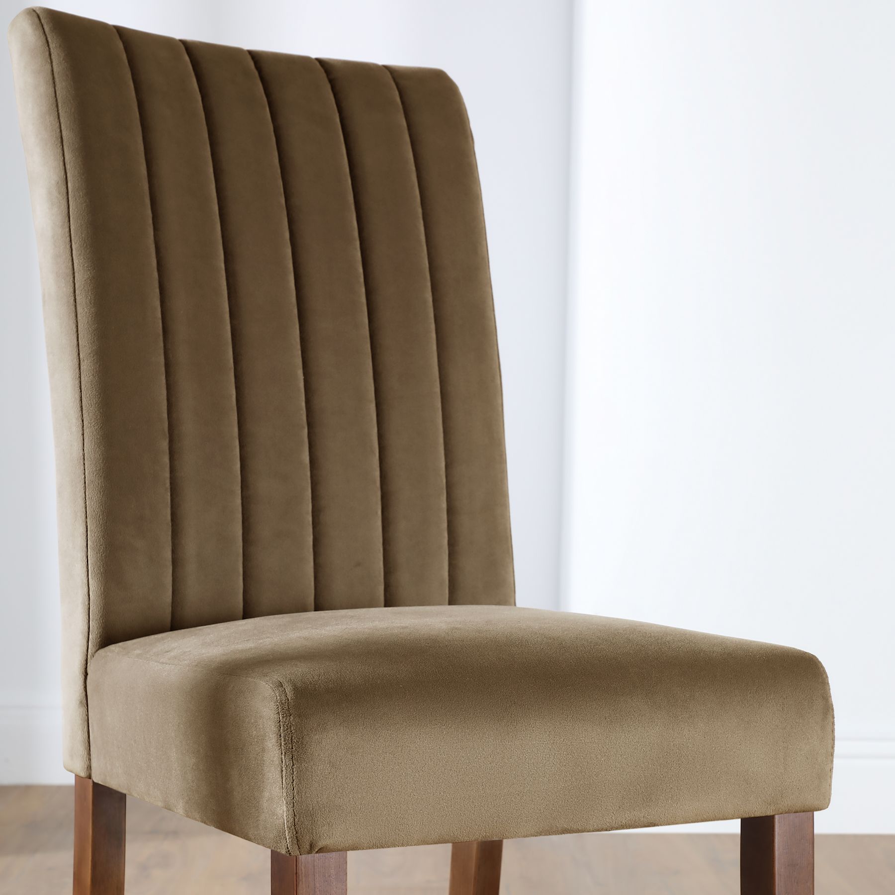 Salisbury Dining Chair, Beige Classic Velvet & Dark Solid Hardwood Only ...