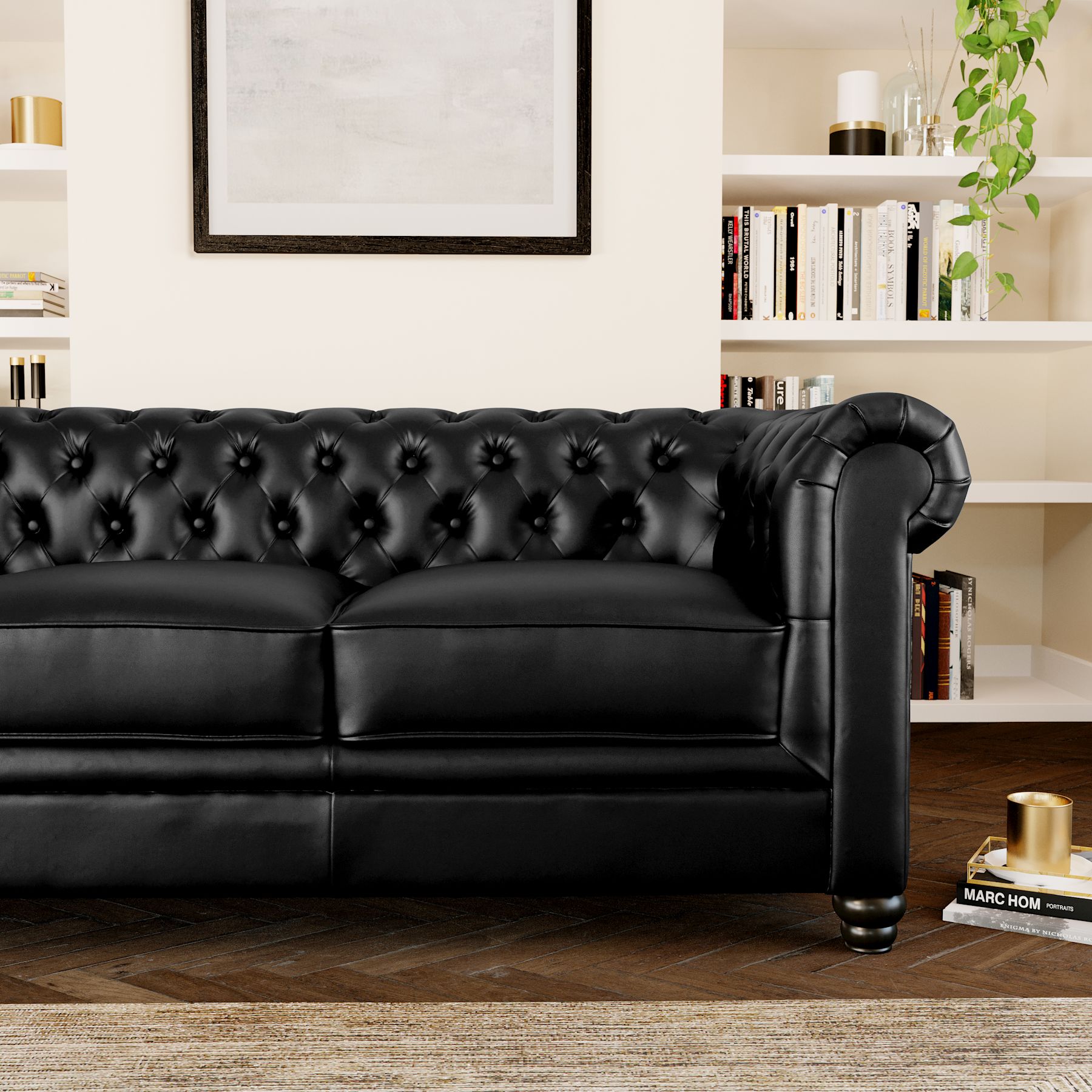 Hampton Chesterfield Corner Sofa, Black Premium Faux Leather Only £ ...