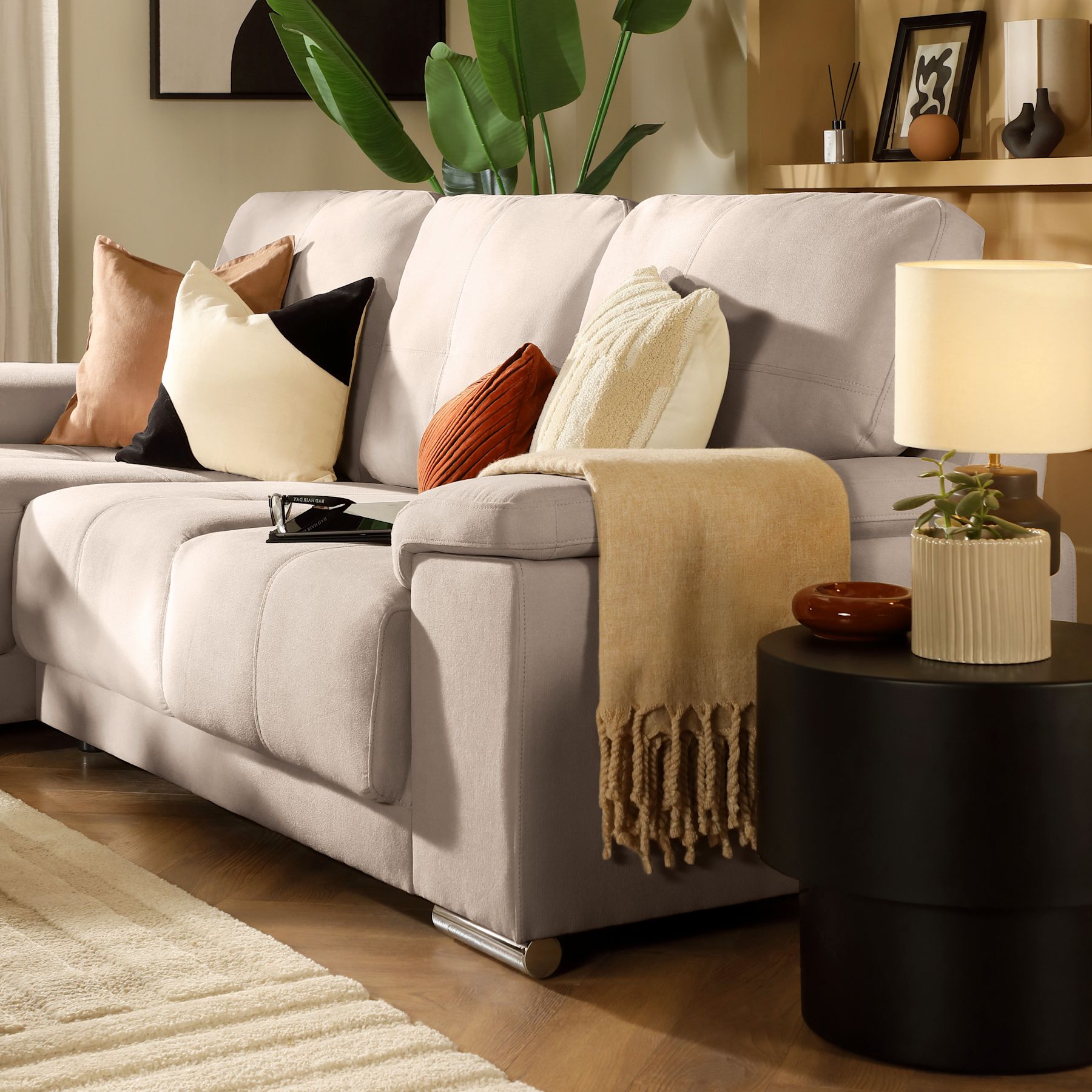Kansas L-shape Corner Sofa, Left-hand Facing, Beige Classic Plush ...