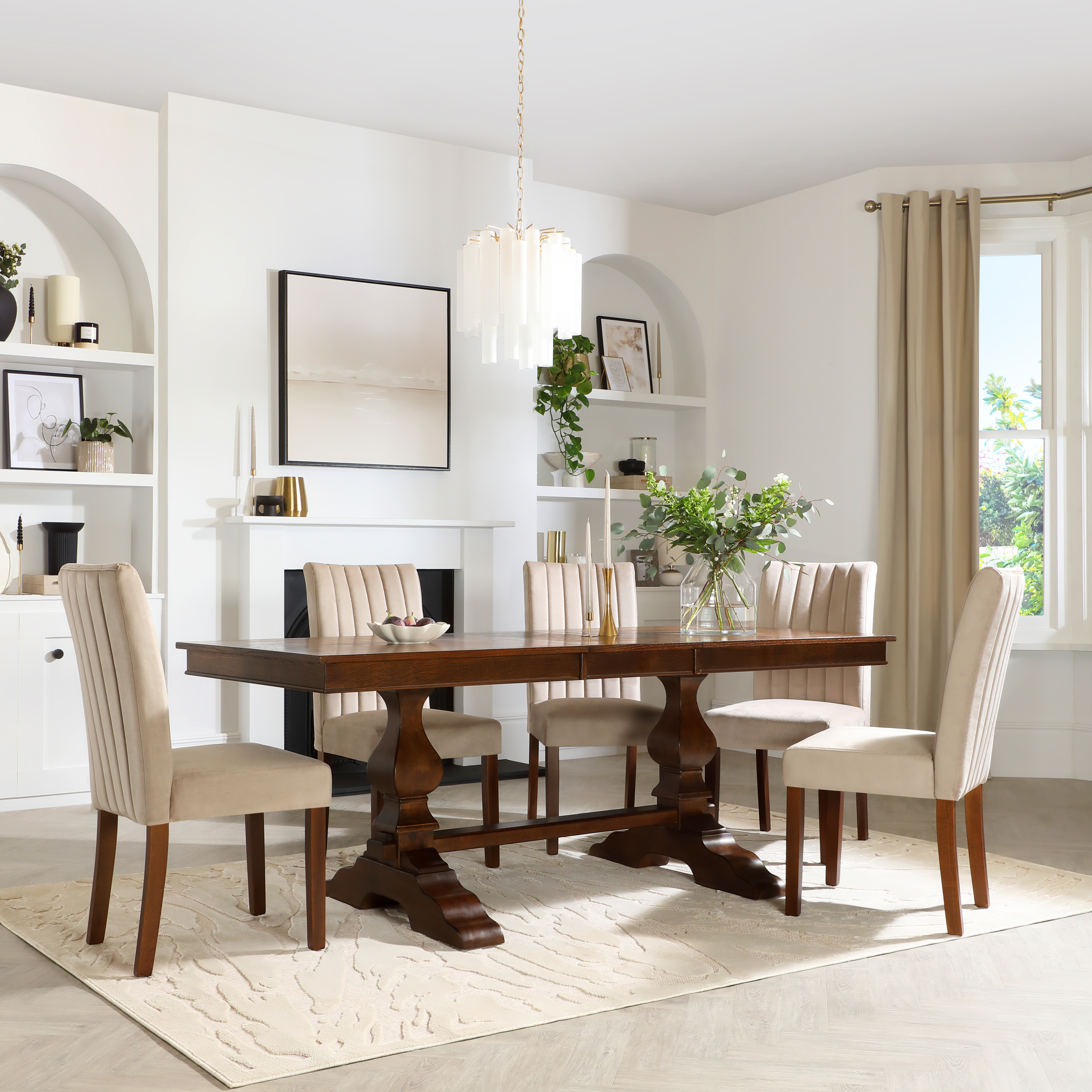 Cavendish Extending Dining Table & 8 Salisbury Chairs, Dark Oak Veneer ...