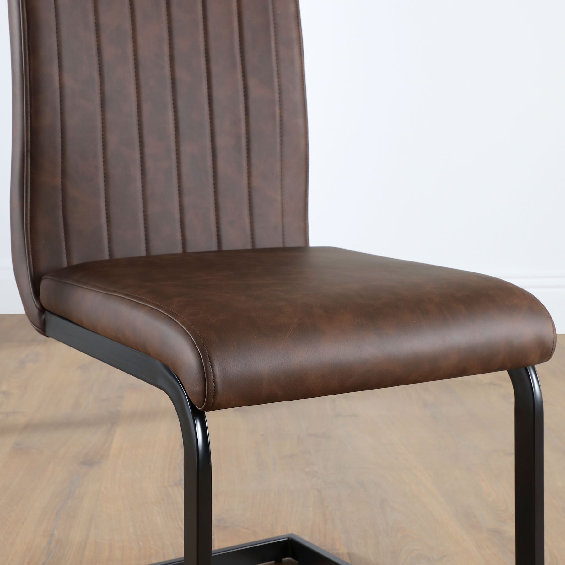 Perth Dining Chair, Vintage Brown Premium Faux Leather & Black Steel ...