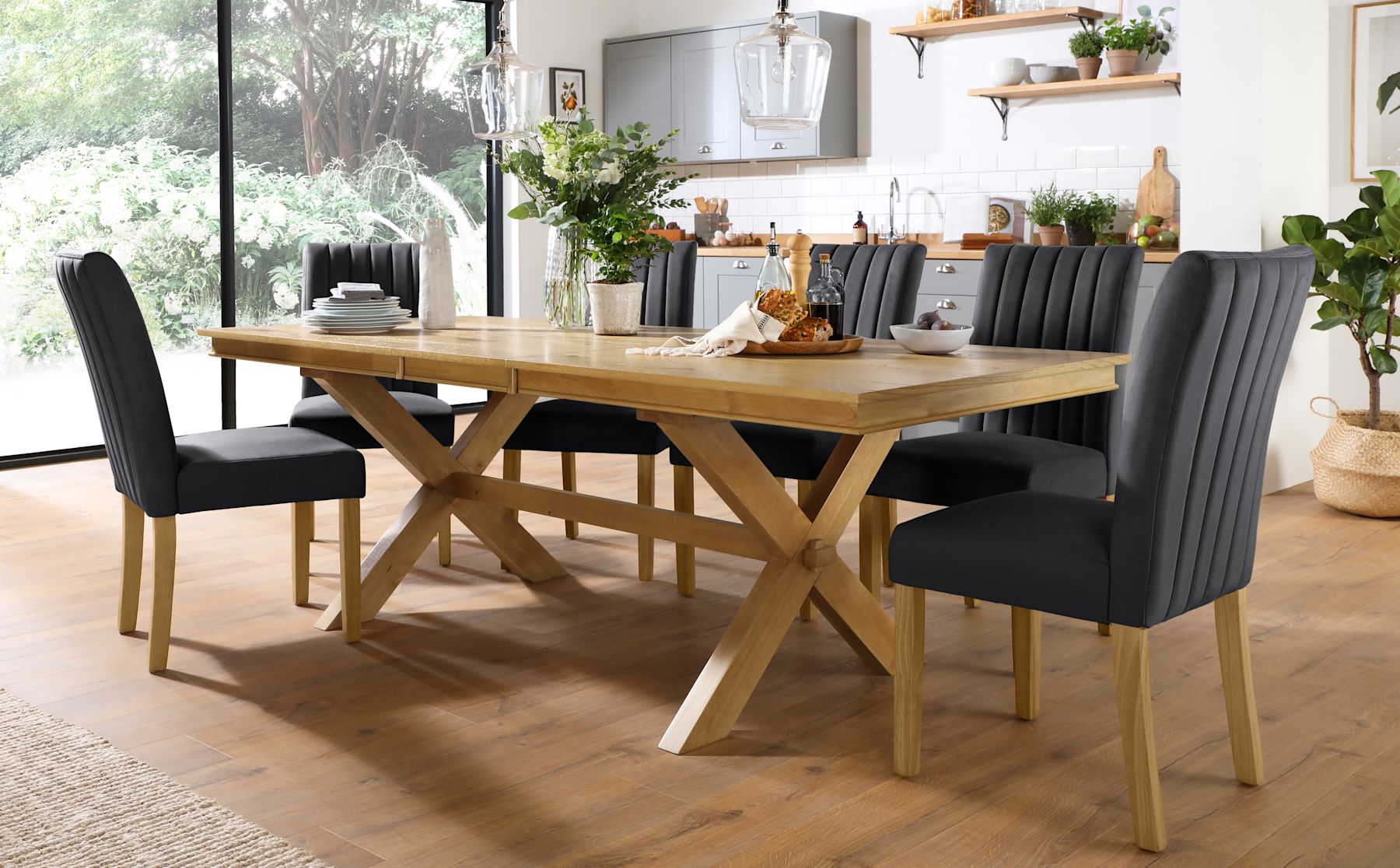 Grange Extending Dining Table & 6 Salisbury Chairs, Natural Oak Veneer ...