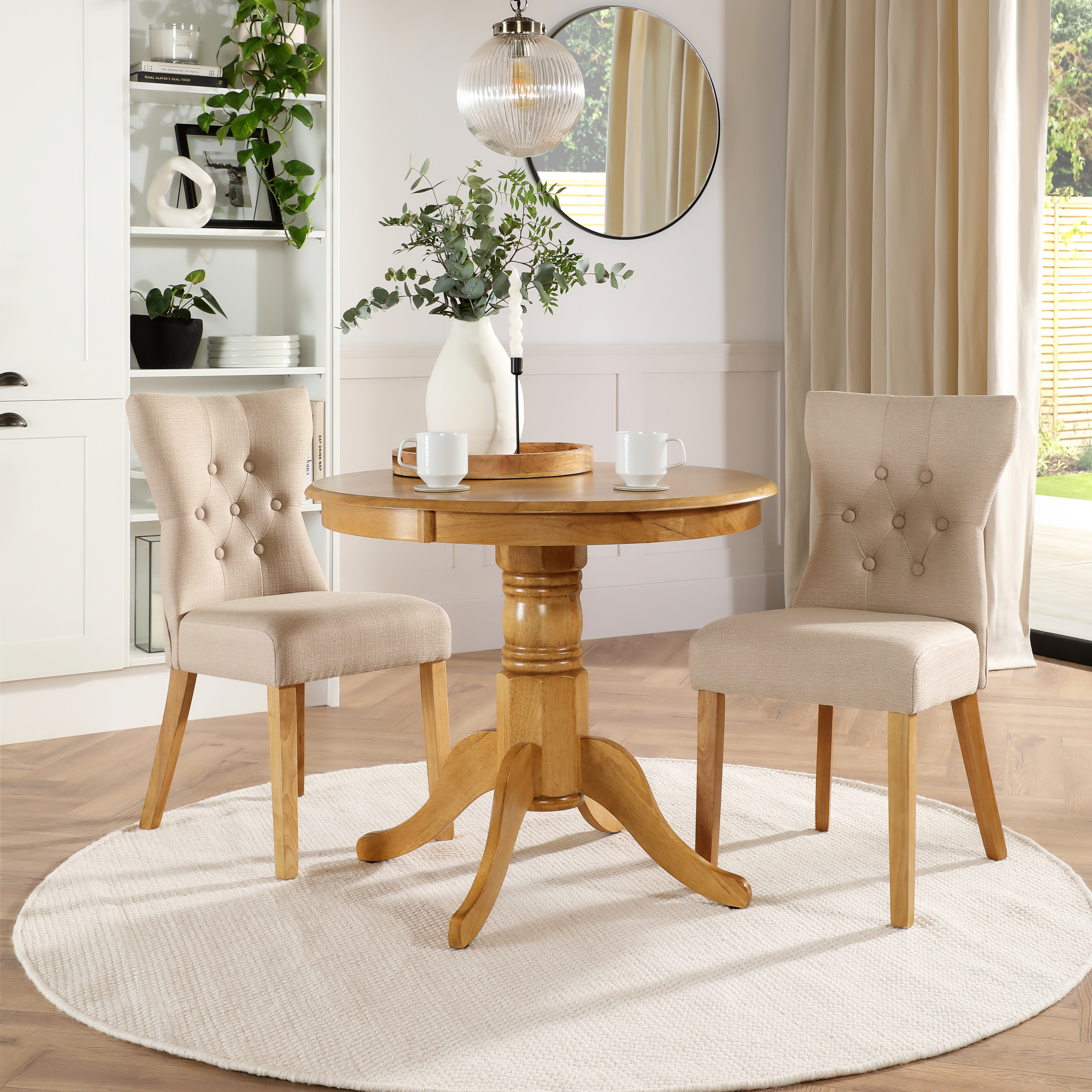Kingston Round Dining Table & 2 Bewley Chairs, Natural Oak Finished ...