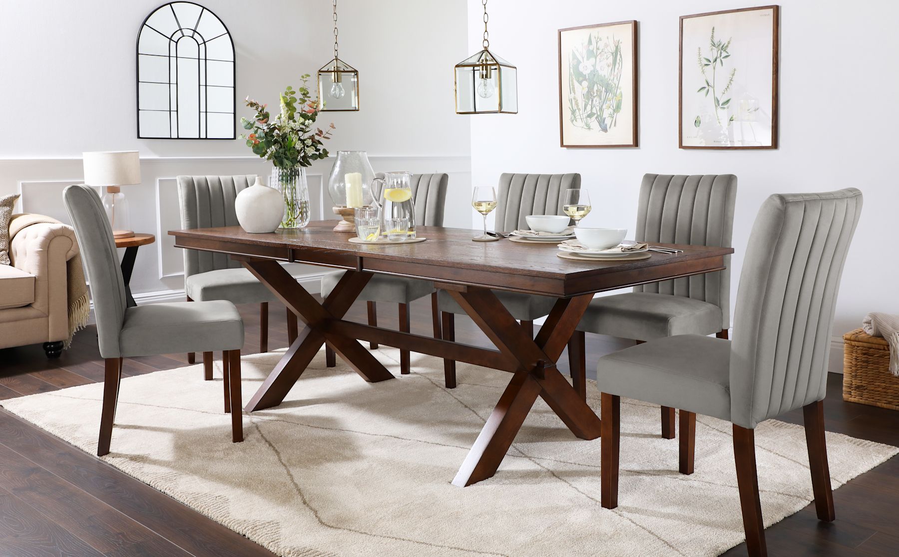 Grange Extending Dining Table & 8 Salisbury Chairs, Dark Oak Veneer ...