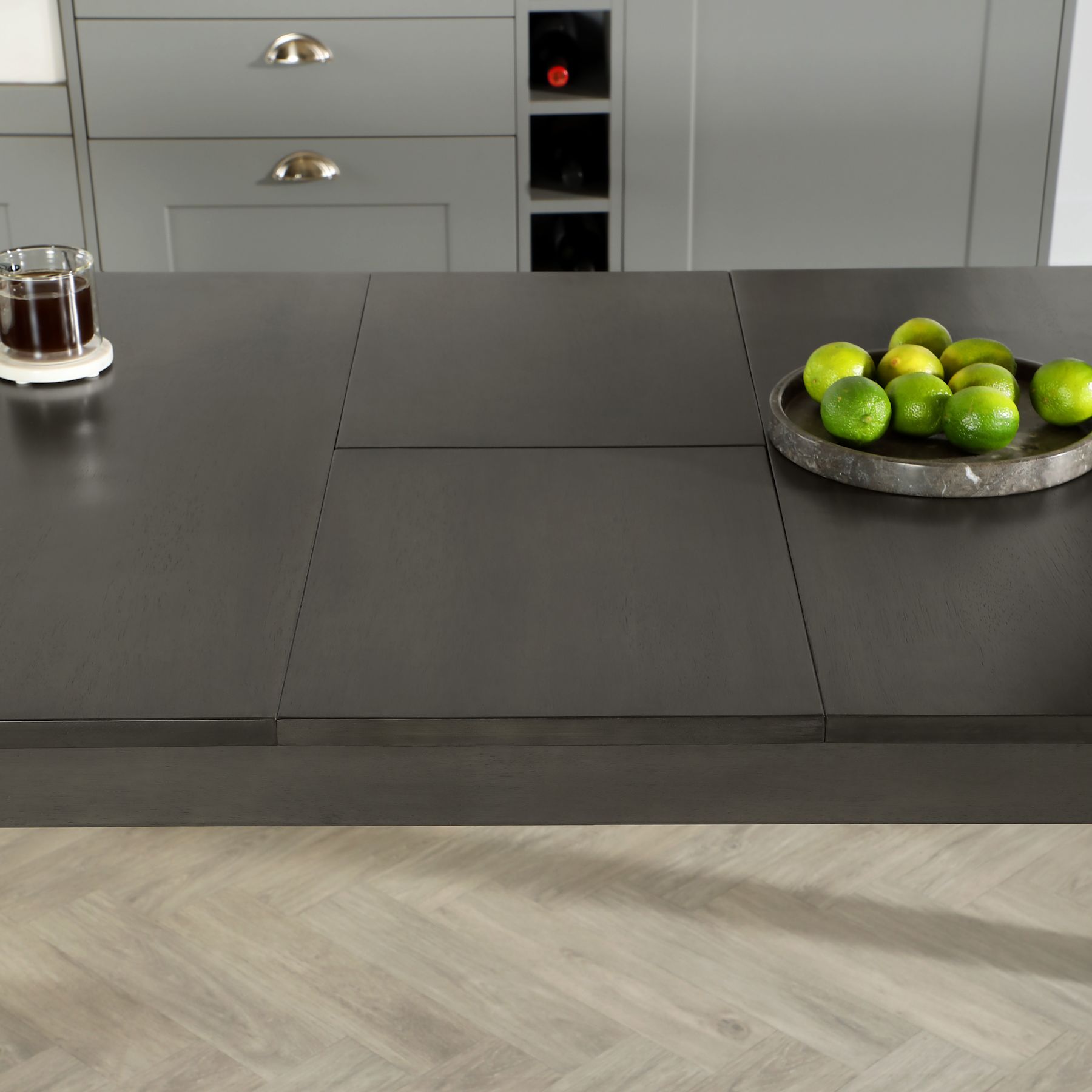 Bali Extending Dining Table & 4 Bewley Chairs, Grey Solid Hardwood, Grey Premium Faux Leather ...