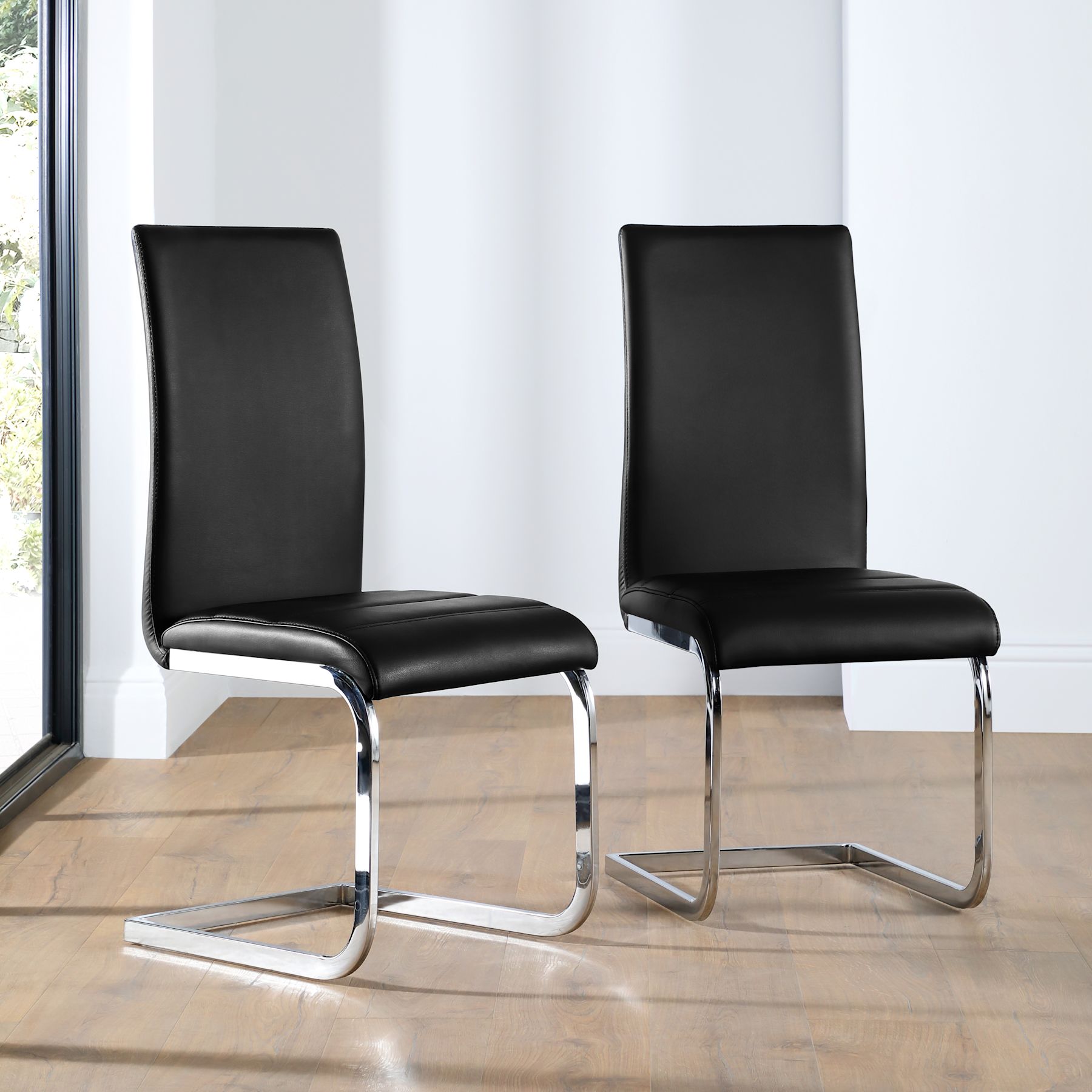 Perth Dining Chair, Black Premium Faux Leather & Chrome Only £59.99 ...