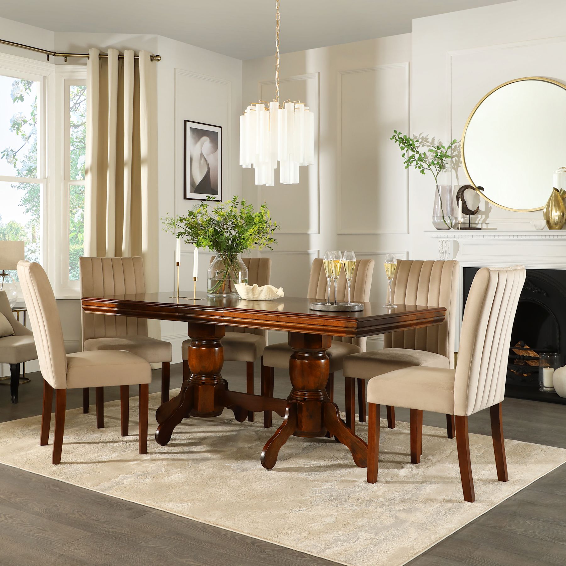 Chatsworth Extending Dining Table & 4 Salisbury Chairs, Dark Birch ...