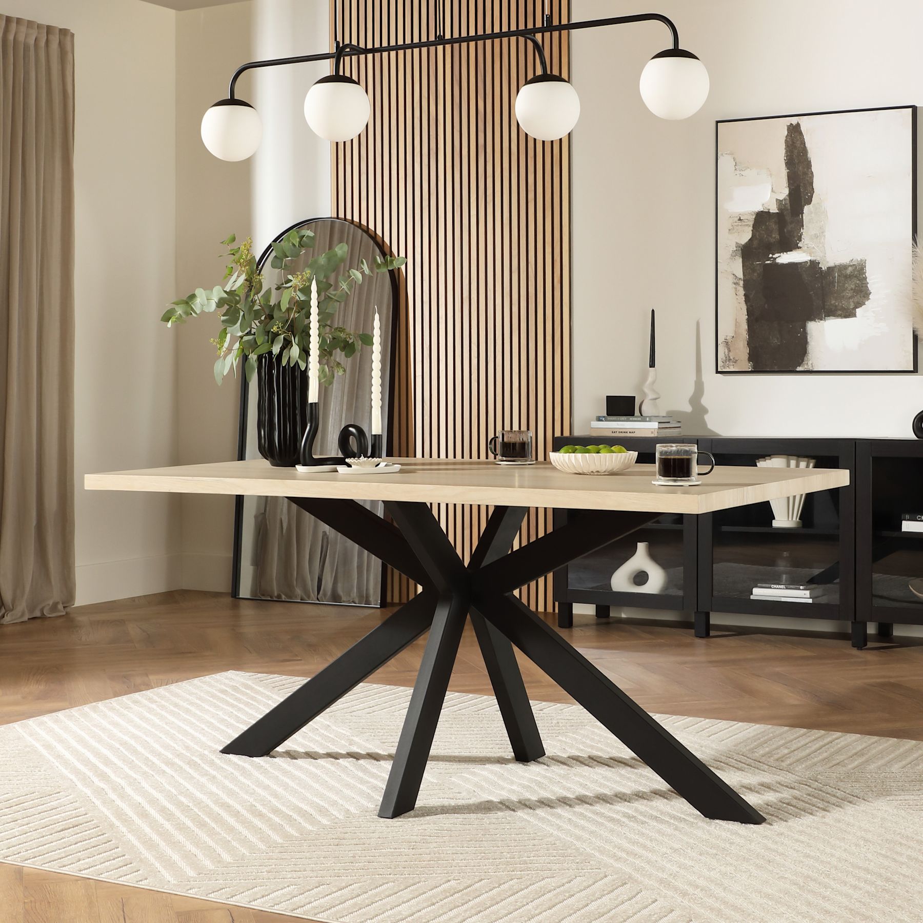 Madison Dining Table, 160cm, Light Oak Effect & Black Steel Only £399. ...