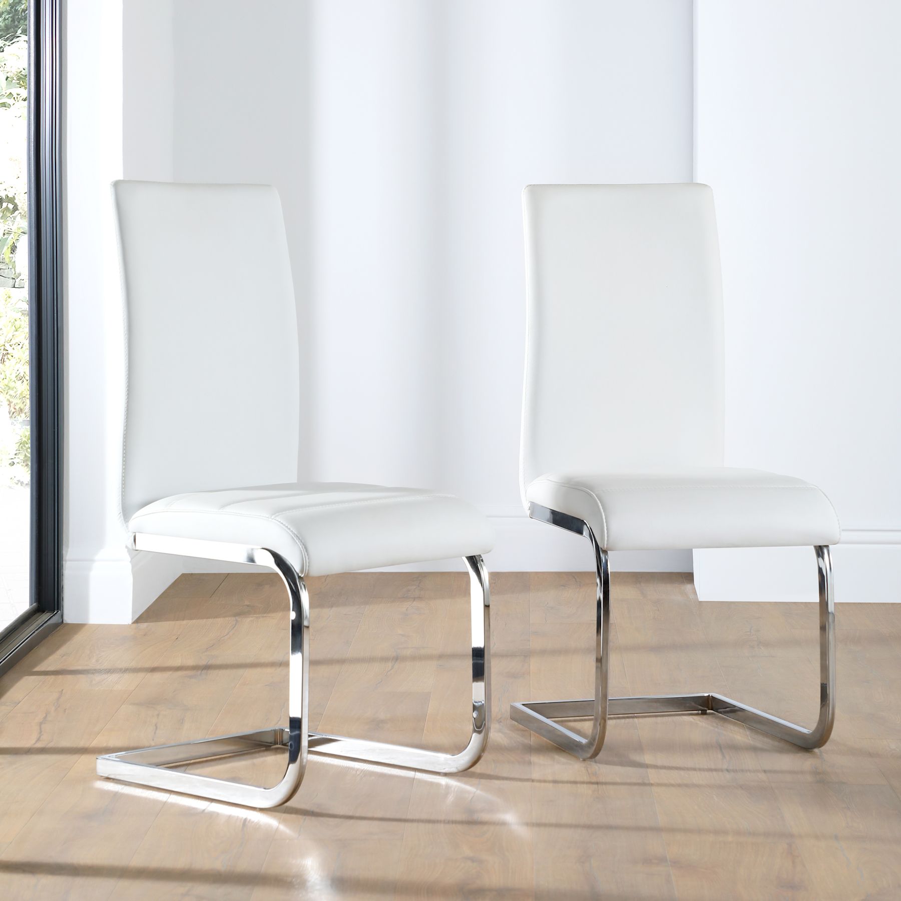 Perth Dining Chair, White Premium Faux Leather & Chrome Only £69.99 ...
