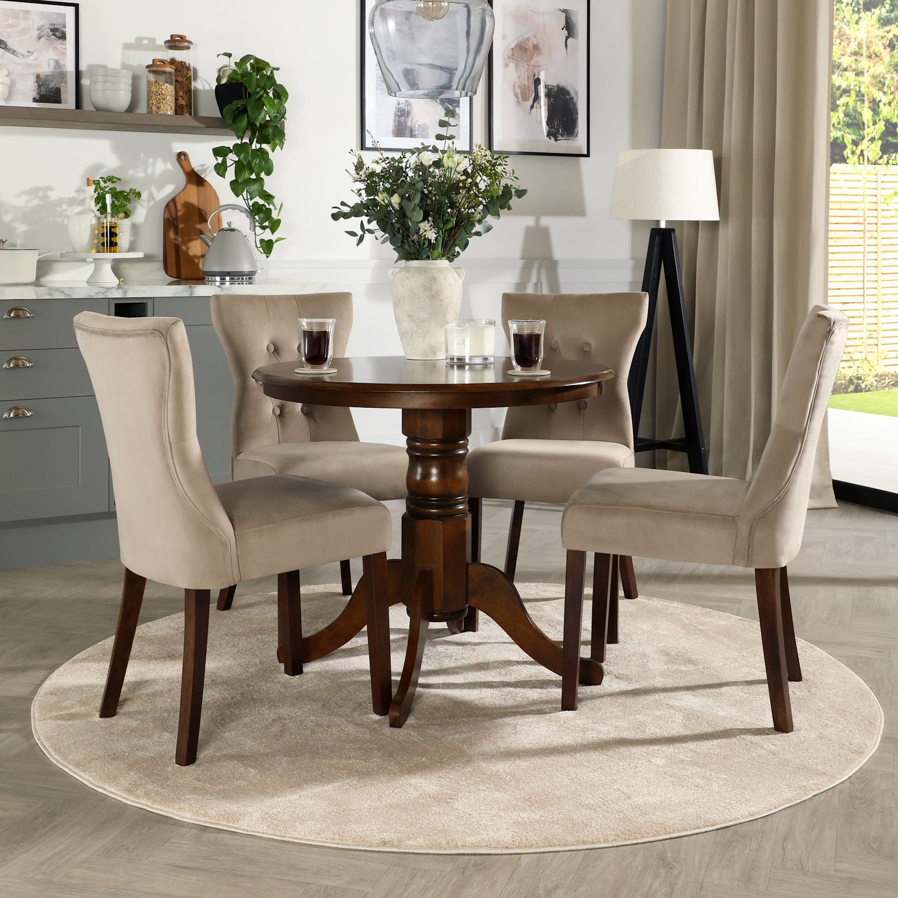 Kingston Round Dining Table & 4 Bewley Chairs, Dark Solid Hardwood ...