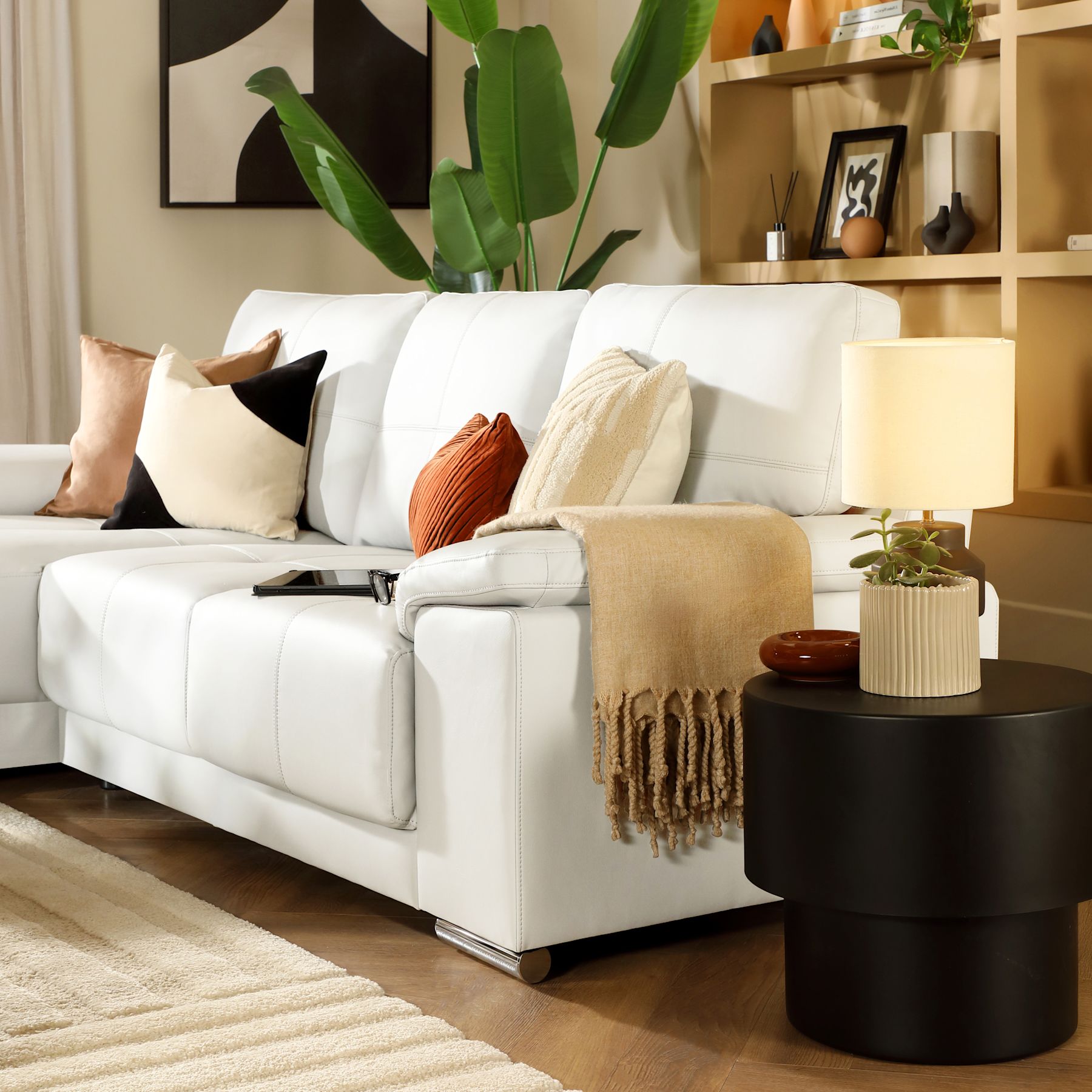 Kansas L-shape Corner Sofa, Left-hand Facing, White Premium Faux ...