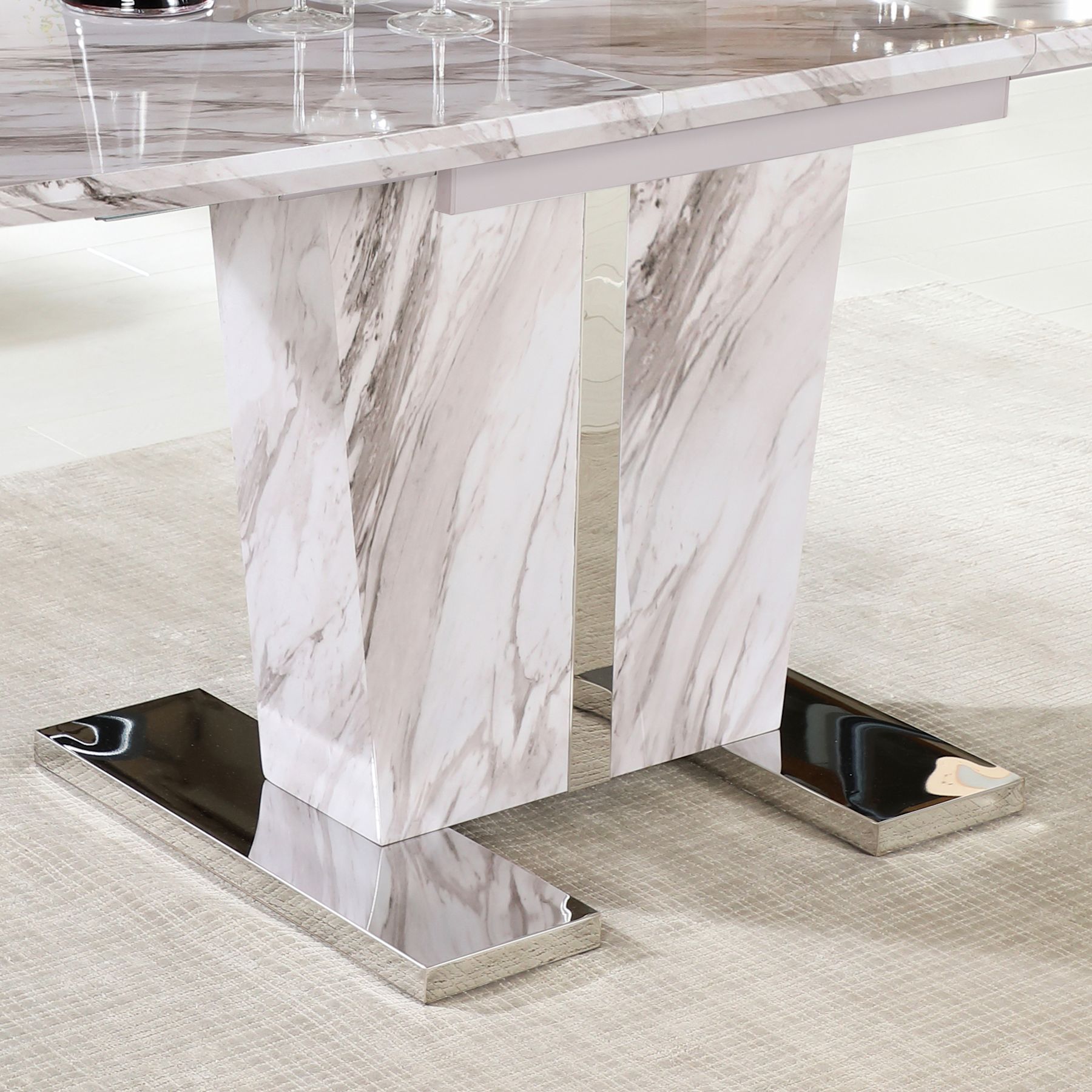 Vienna Extending Dining Table & 4 Salisbury Chairs, Grey Marble Effect, Beige Classic Plush ...