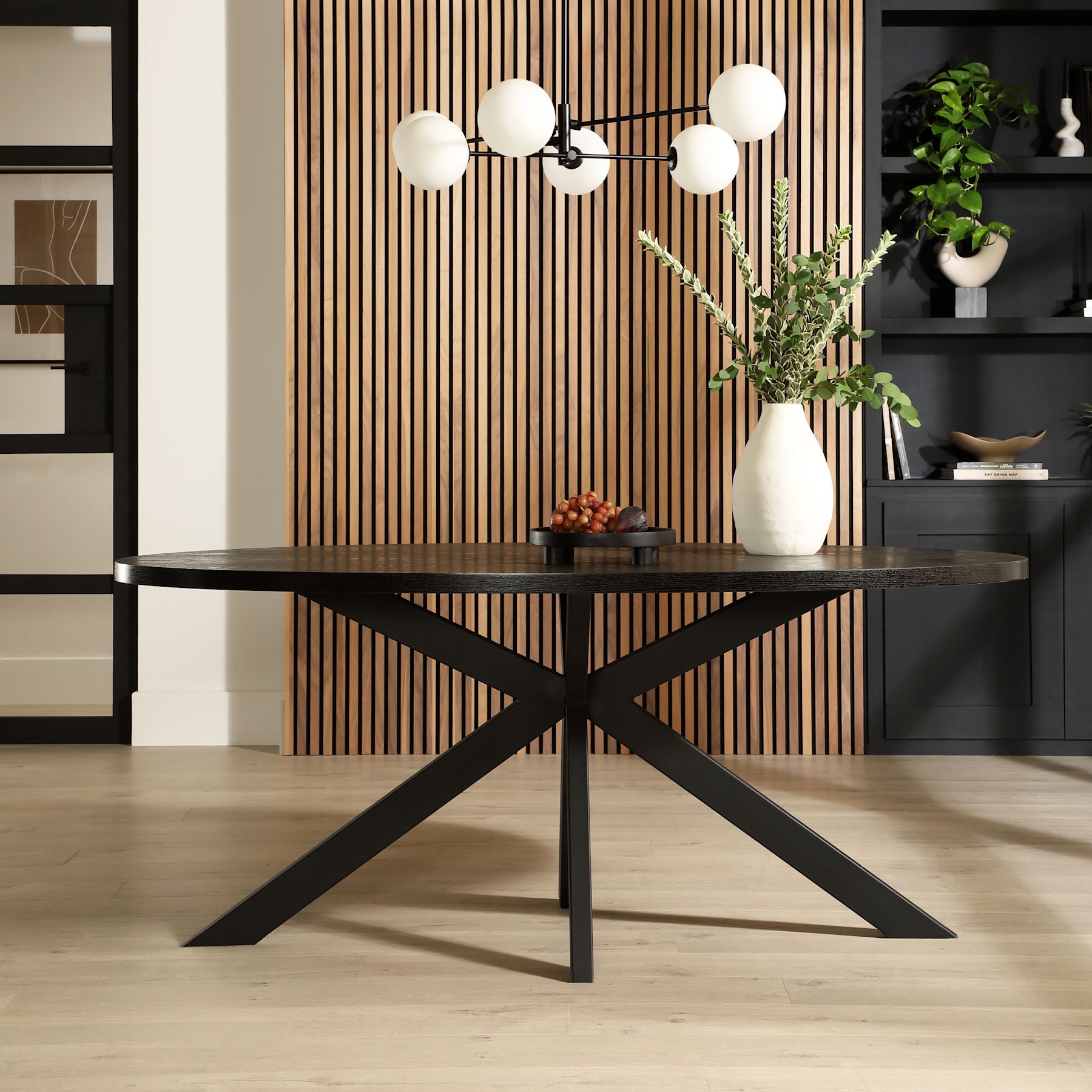 Madison Oval Dining Table & 4 Clara Chairs, Black Oak Effect & Black ...