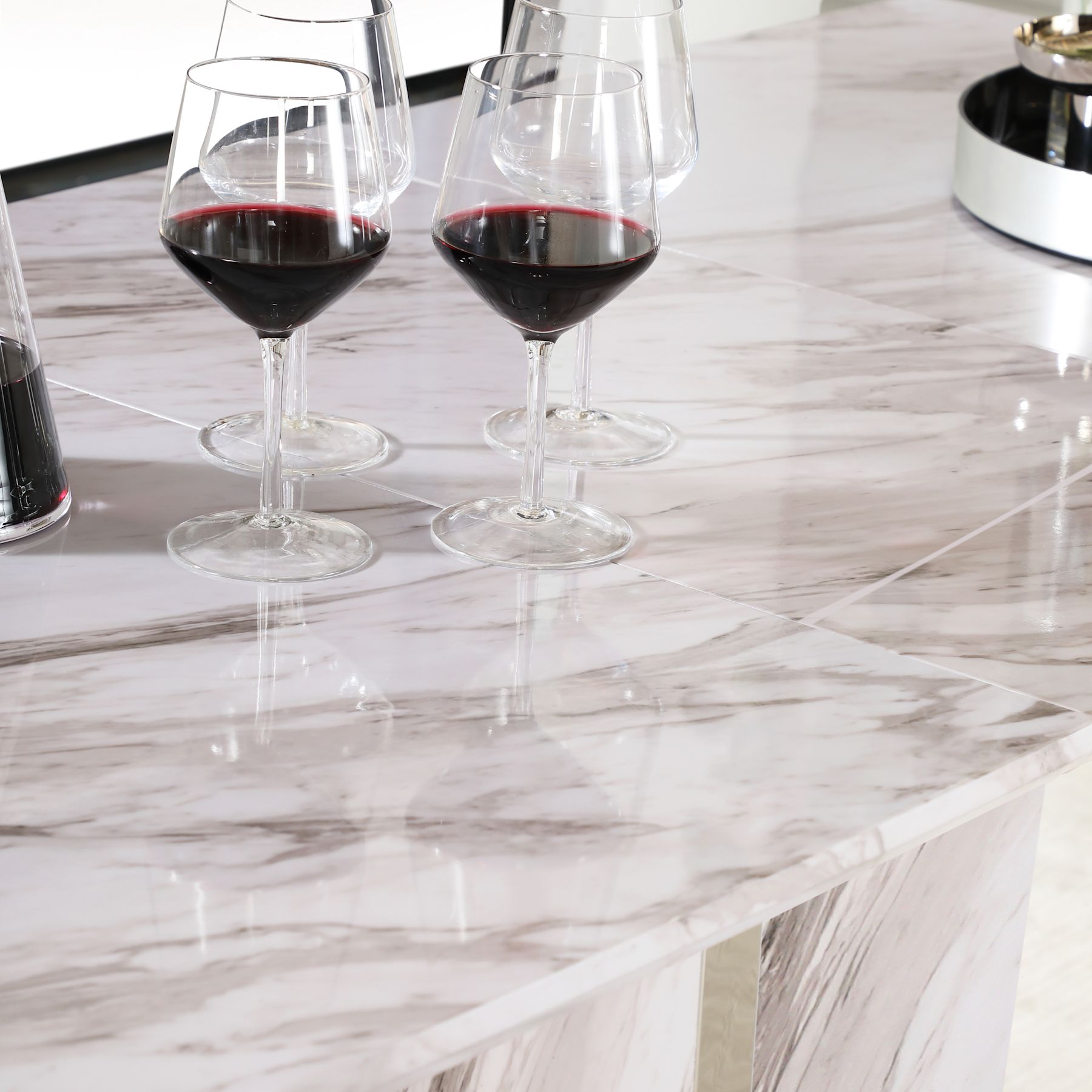 Vienna Extending Dining Table & 6 Riva Chairs, Grey Marble Effect ...