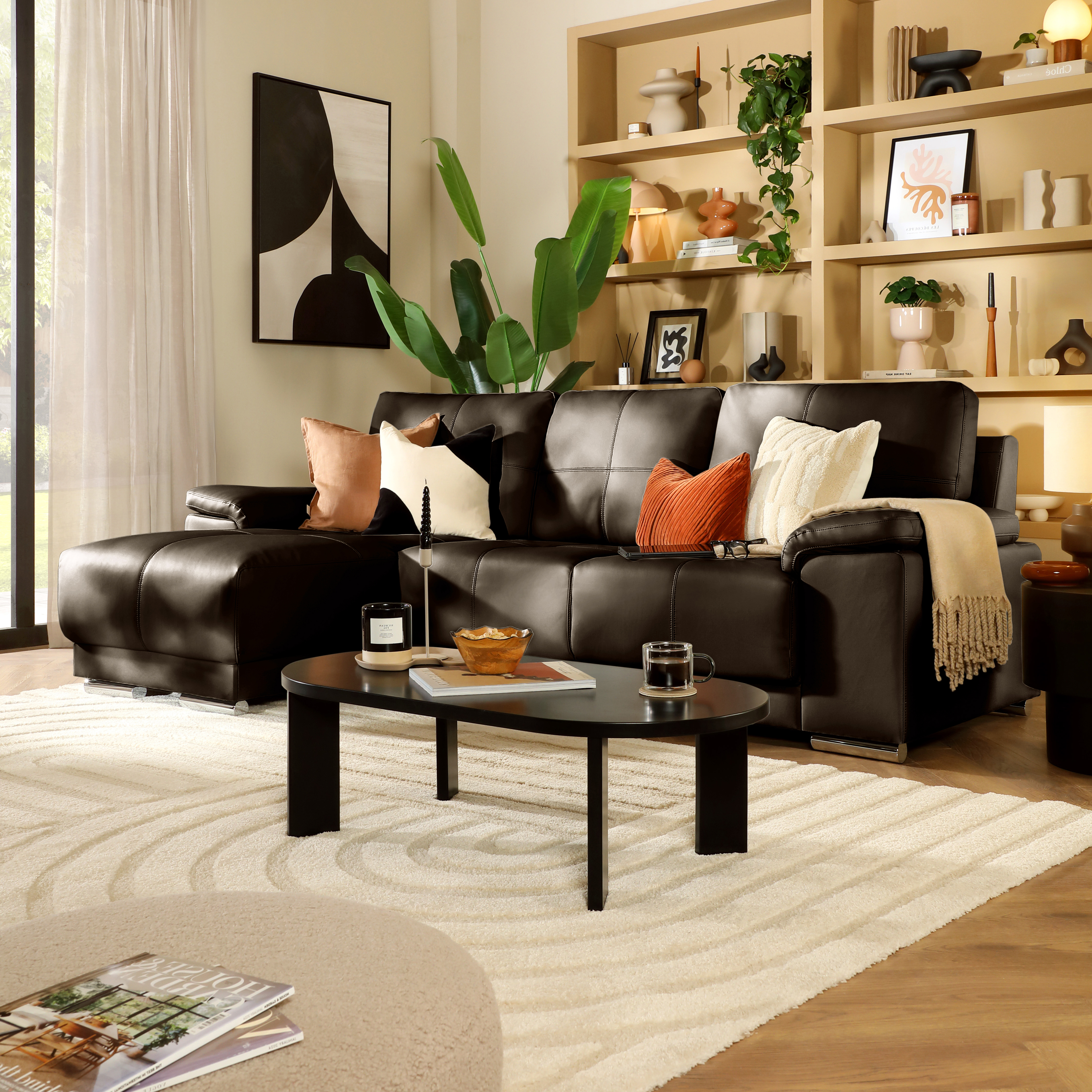 Kansas L-shape Corner Sofa, Left-hand Facing, Brown Premium Faux ...