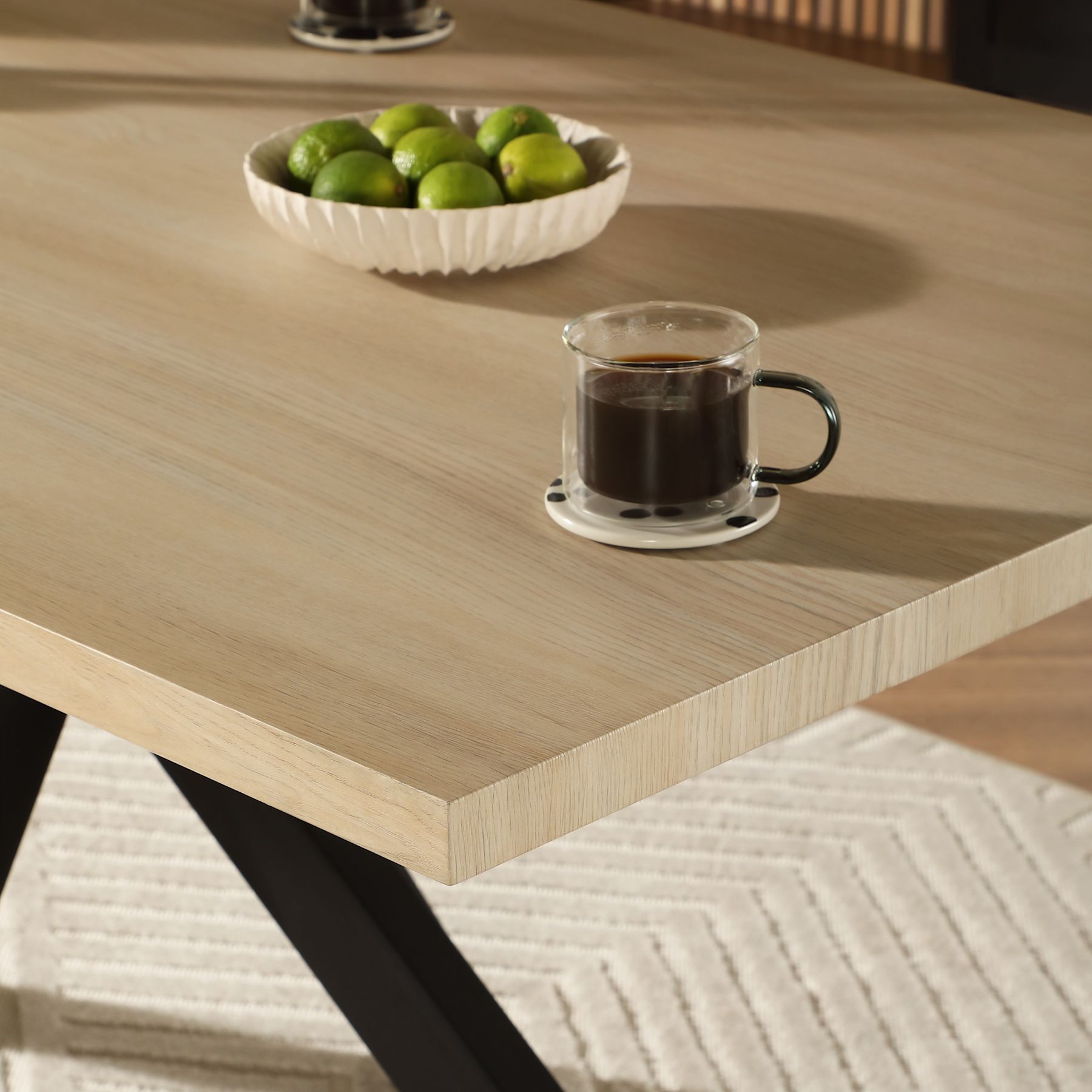 Madison Dining Table & 6 Brooklyn Chairs, Light Oak Effect & Black ...