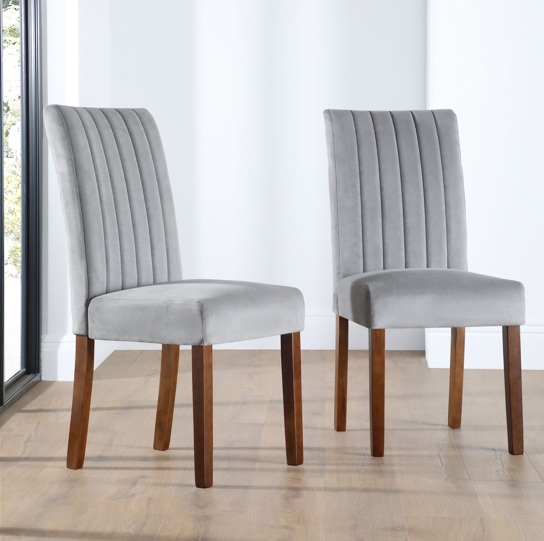 Salisbury Dining Chair, Grey Classic Velvet & Dark Solid Hardwood Only ...