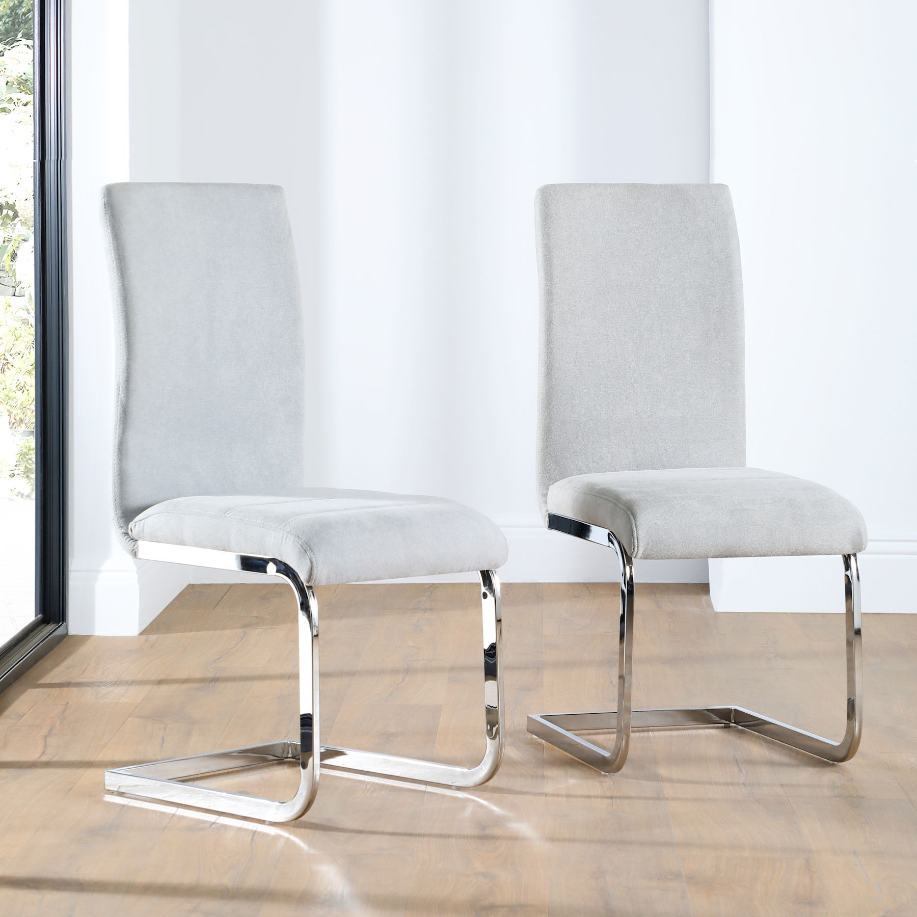 Perth Dining Chair, Dove Grey Classic Plush Fabric & Chrome Only £59.99 ...