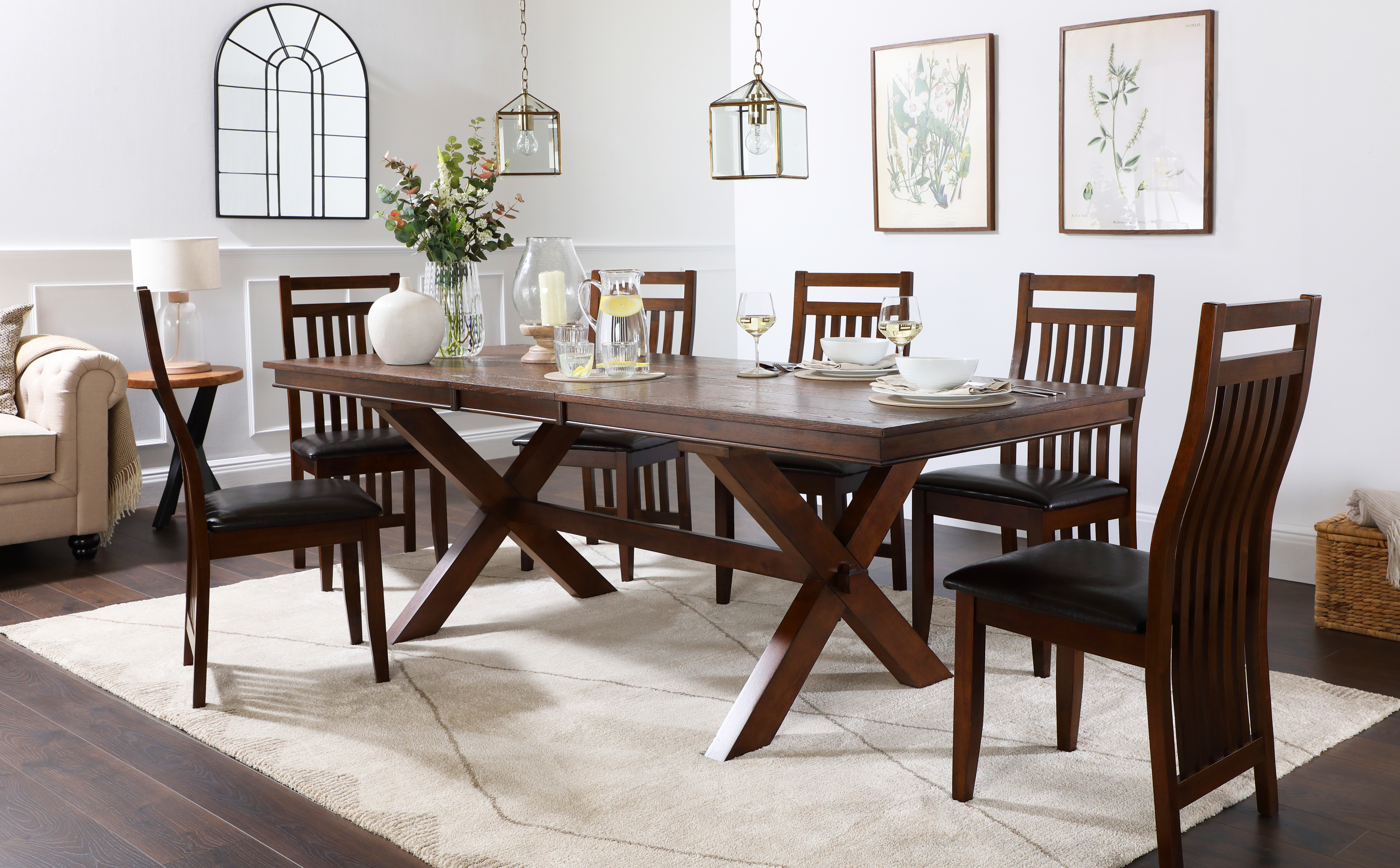 Grange Extending Dining Table & 8 Java Chairs, Dark Oak Veneer & Solid Hardwood, Brown Classic ...