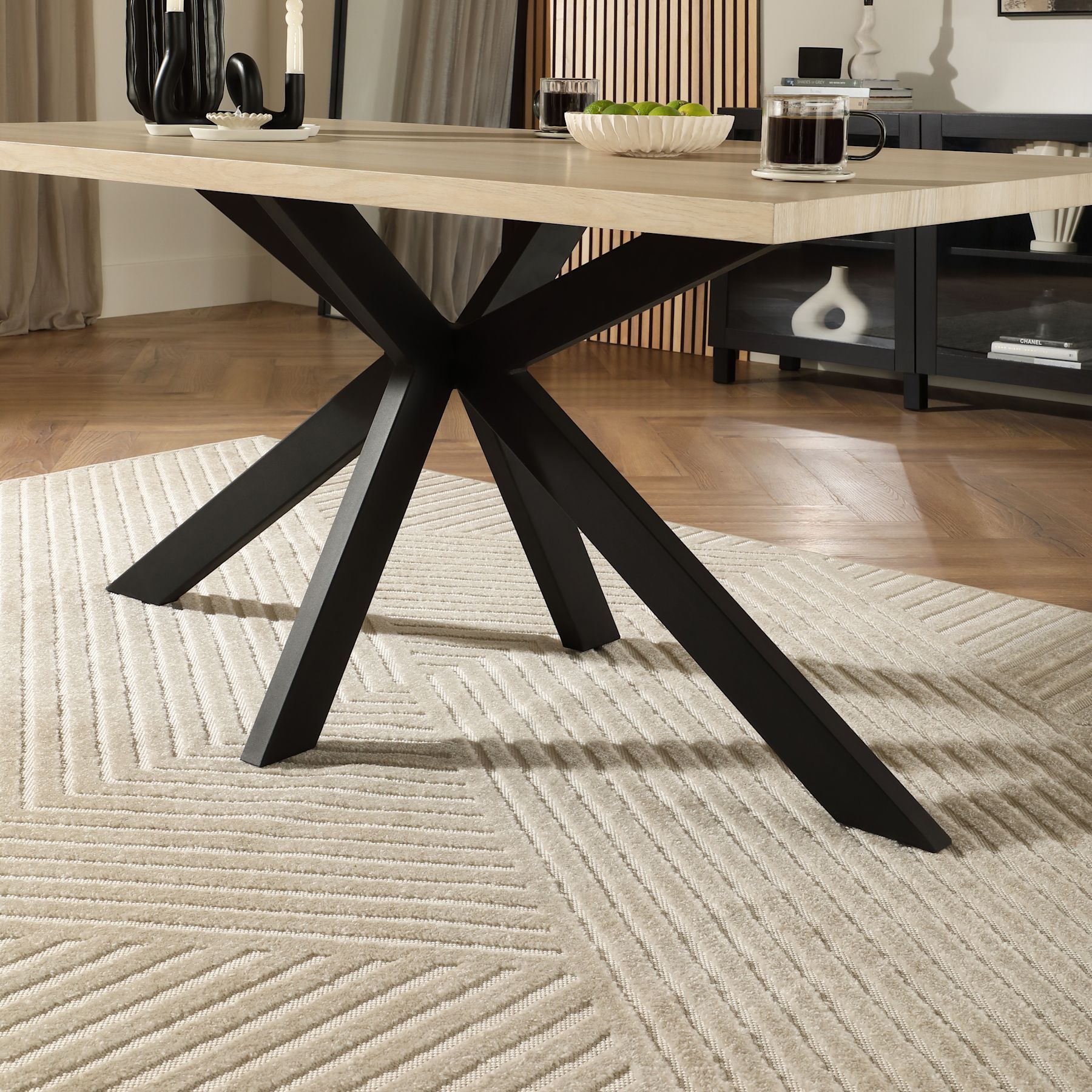 Madison Dining Table & 6 Brooklyn Chairs, Light Oak Effect & Black ...