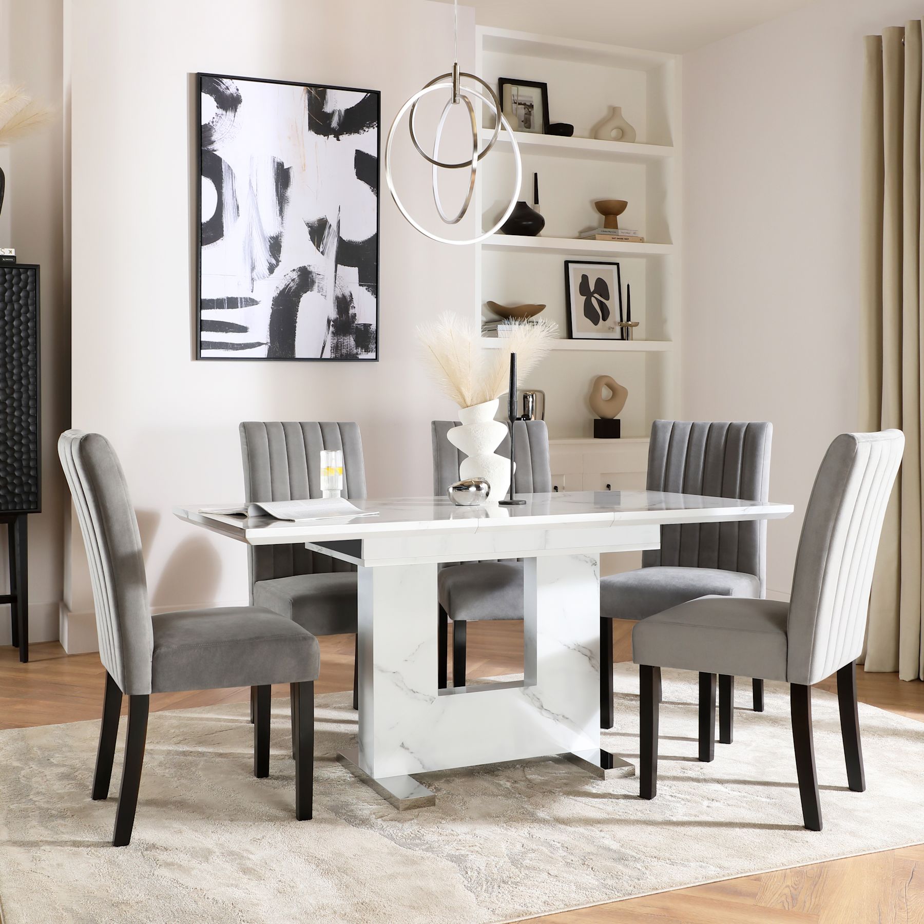 Florence Extending Dining Table & 4 Salisbury Chairs, White Marble ...