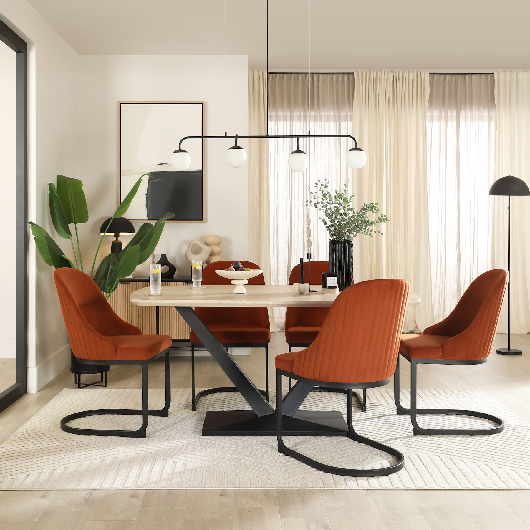 Avanta Dining Table & 4 Riva Dining Chairs, Light Oak Effect & Black ...