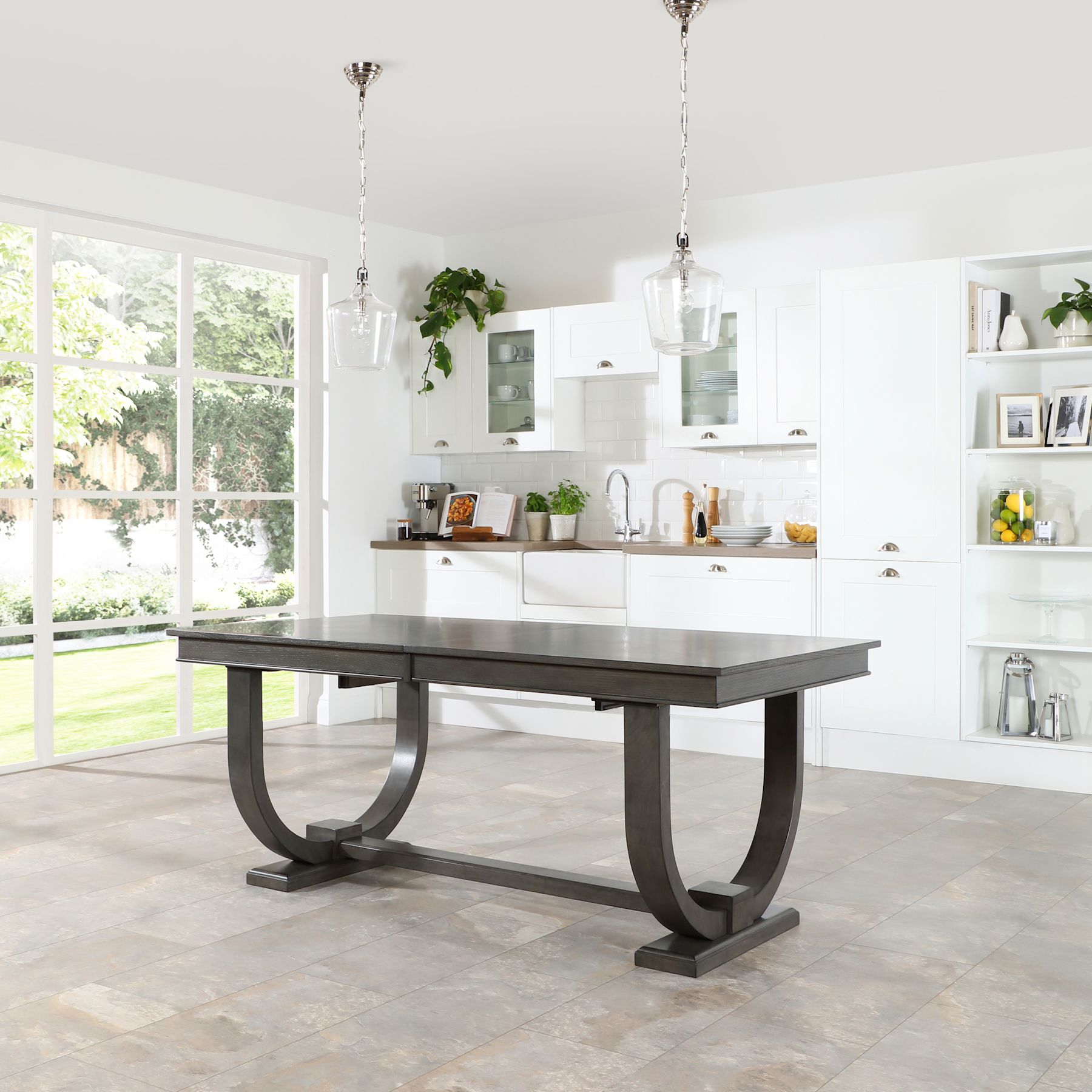 Pavilion Extending Dining Table & 6 Kensington Chairs, Grey Oak Veneer ...
